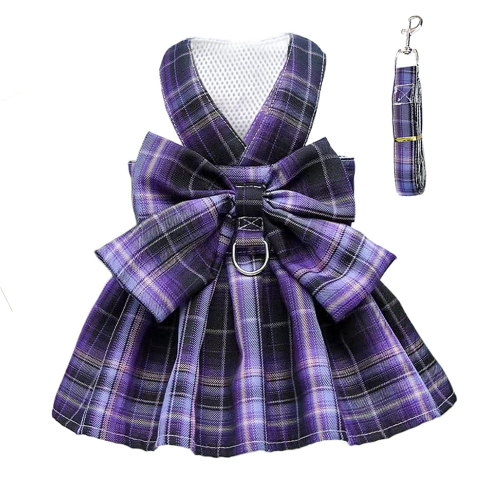 Plaid Dog Dress Harness and Leash, Puppy Dresses for Small Medium Dogs ...