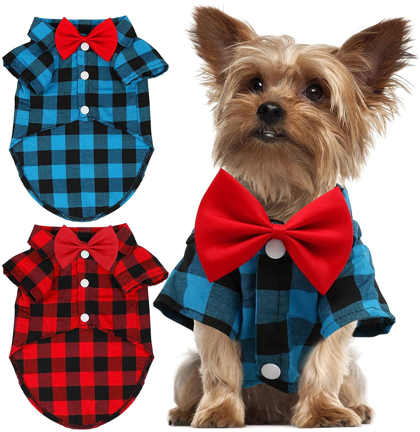 Plaid Dog Shirt - Cute Boy Dog Clothes and Bow Tie Combo Dog Outfit for ...
