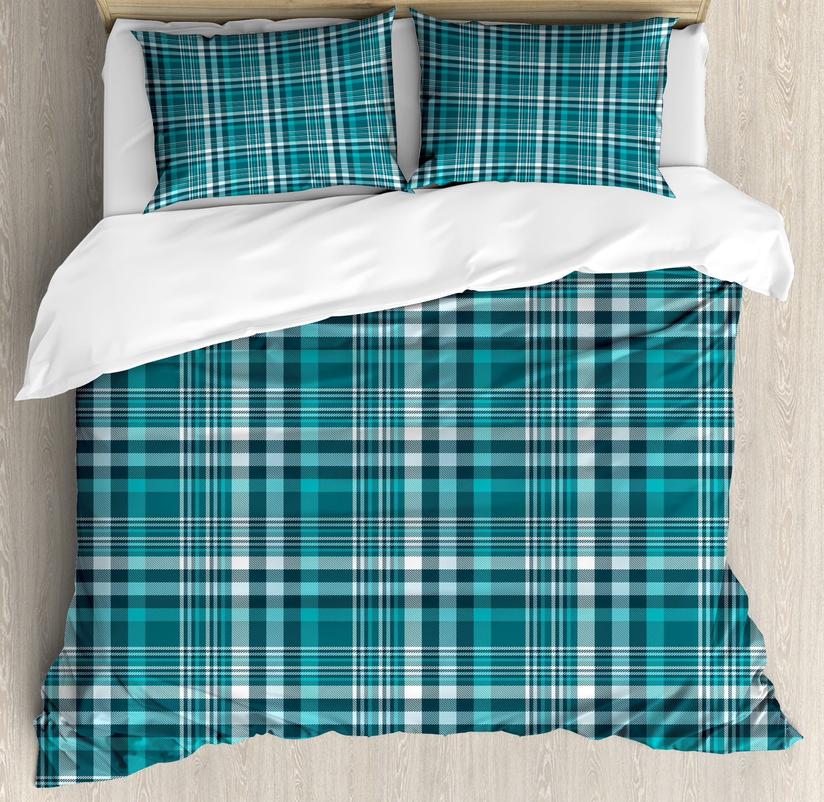 Plaid Duvet Cover Set, Monochromatic Classic Crossing Line Squares ...