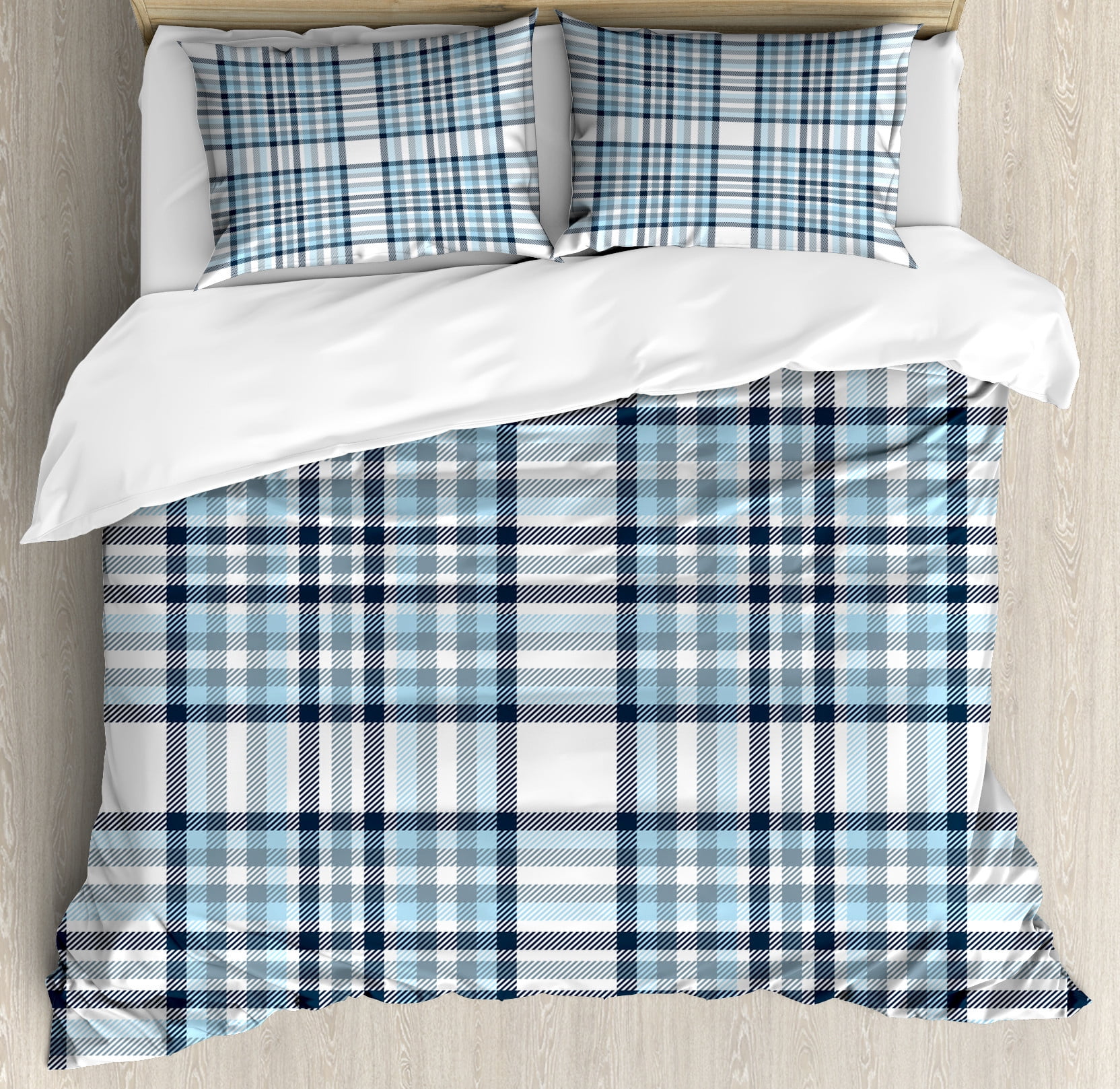 Plaid Duvet Cover Set, Repetitive Traditional Lines Squares Tiles on ...