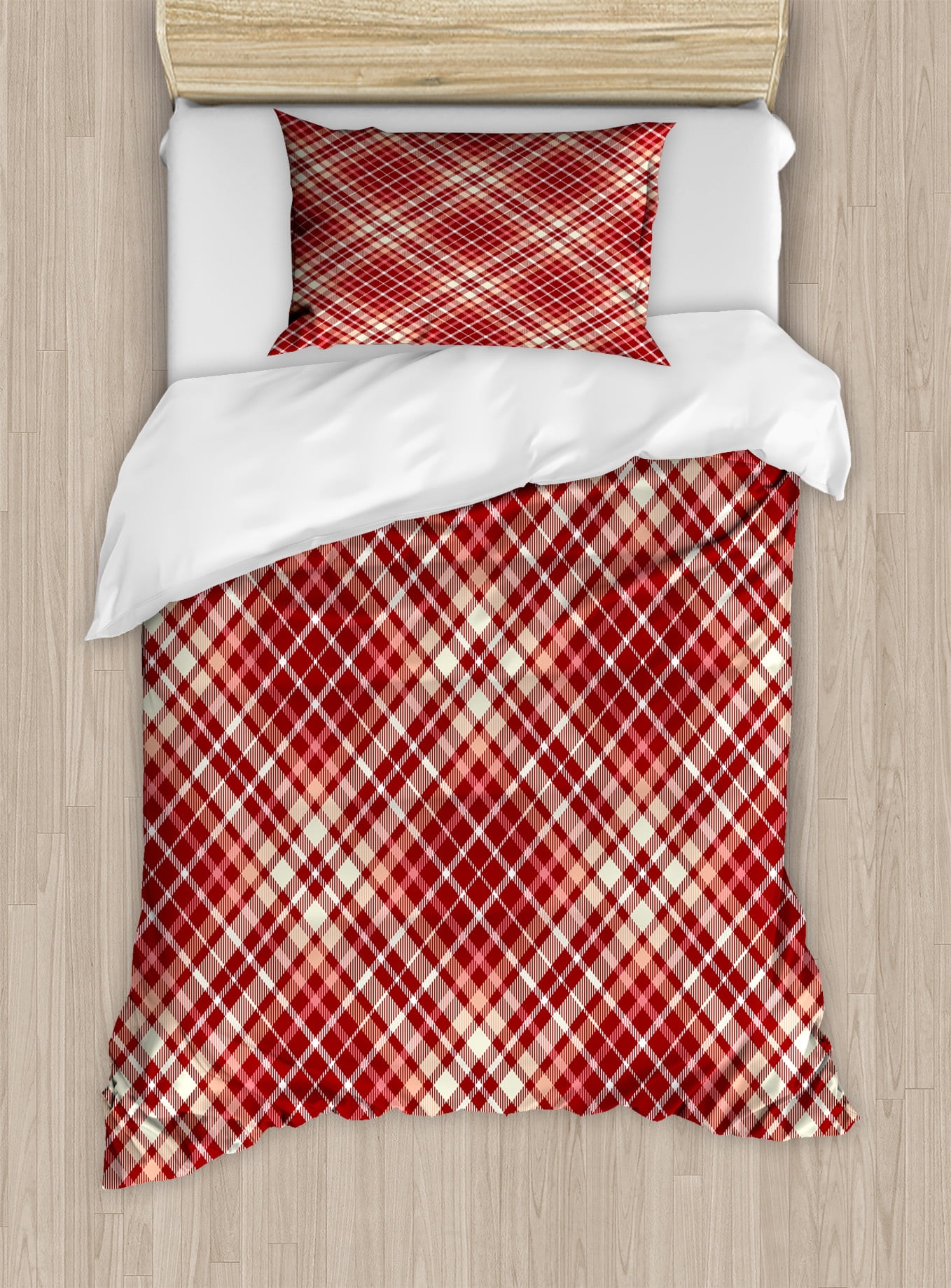 Plaid Duvet Cover Set, Tartan Checkered Pattern of Symmetric Parallel ...