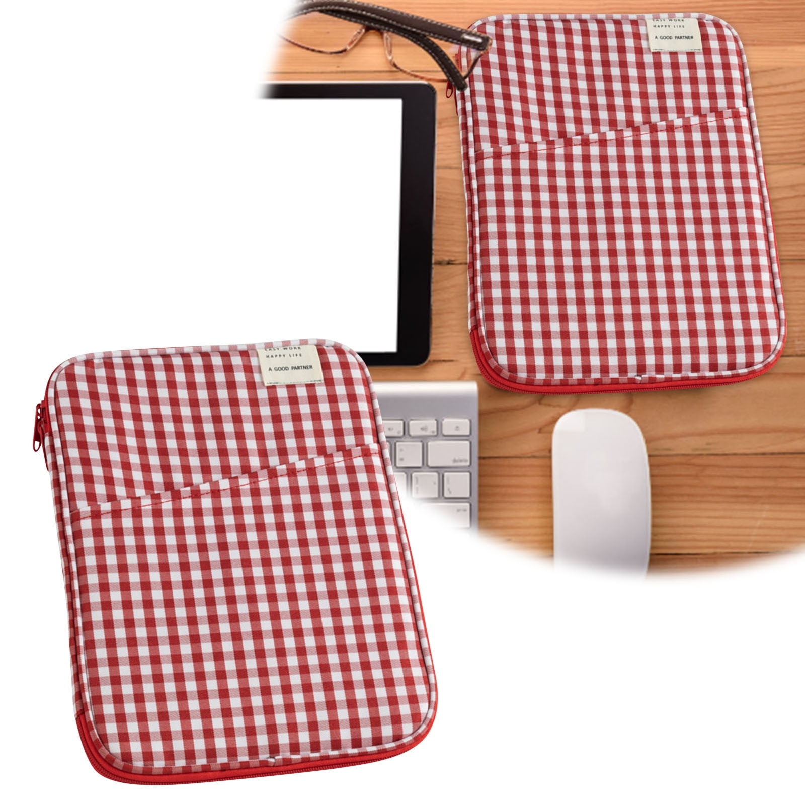 Plaid Fabric Tablet Bag with Secure Pocket for 13 Inch and Tablet ...