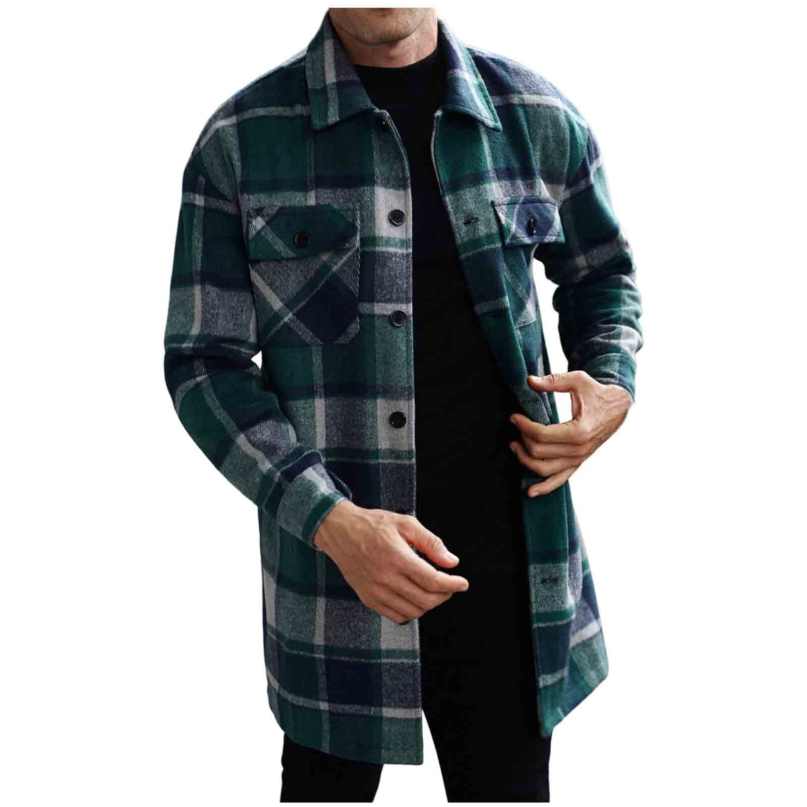 Plaid Flannel Long Shirt Shackets for Men with Chest Pockets Long ...