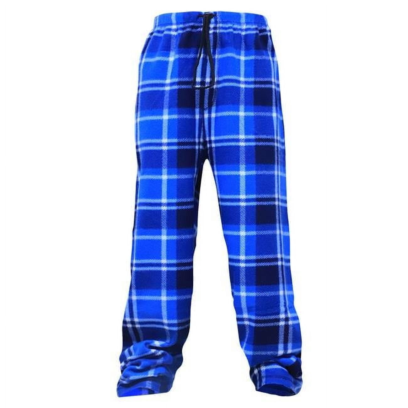 Plaid Fleece Elastic Waistband Pajama Pants for Mens, Royal Blue & Navy ...