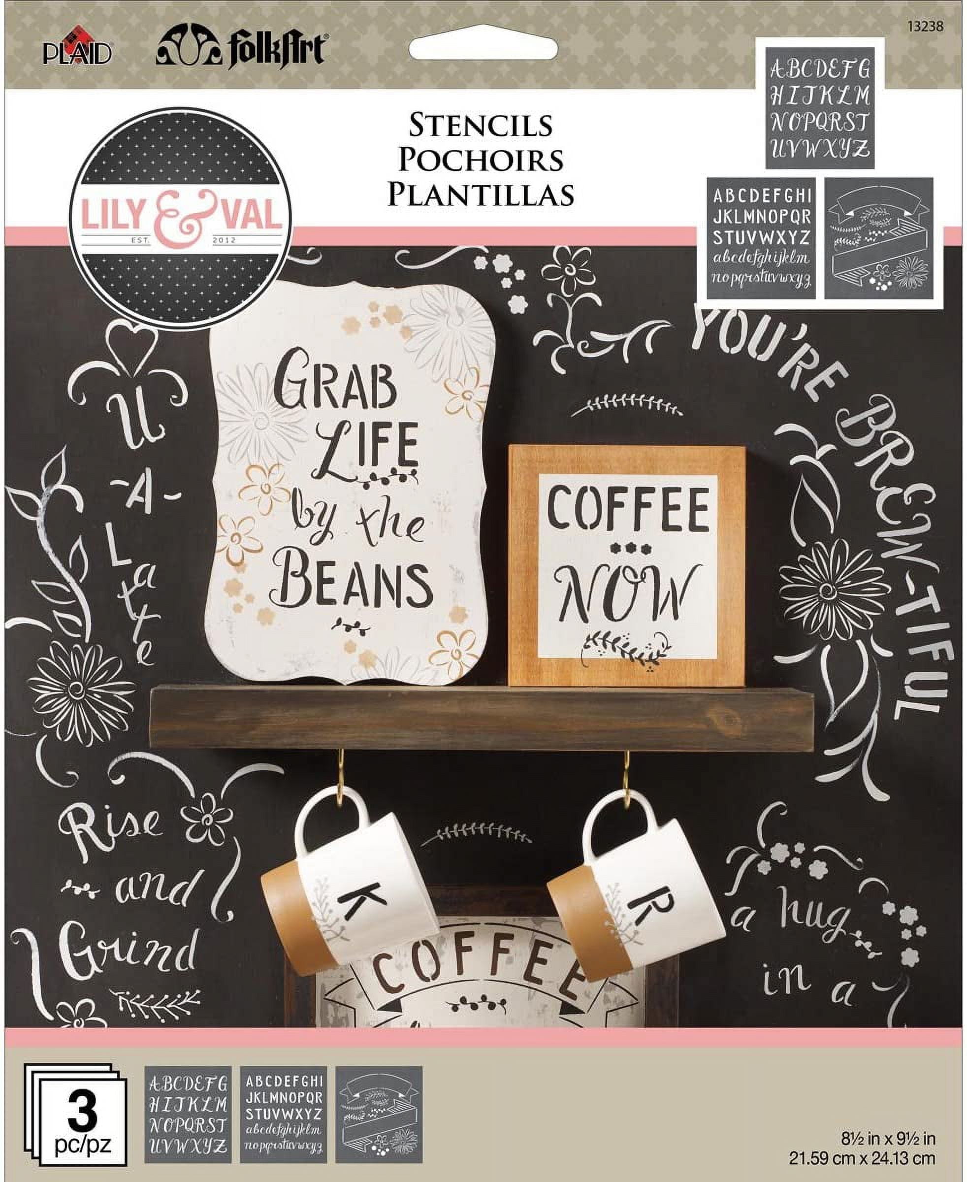 Plaid Folkart Stencil Lily & Val 3pc Mixed Fonts - Walmart.com