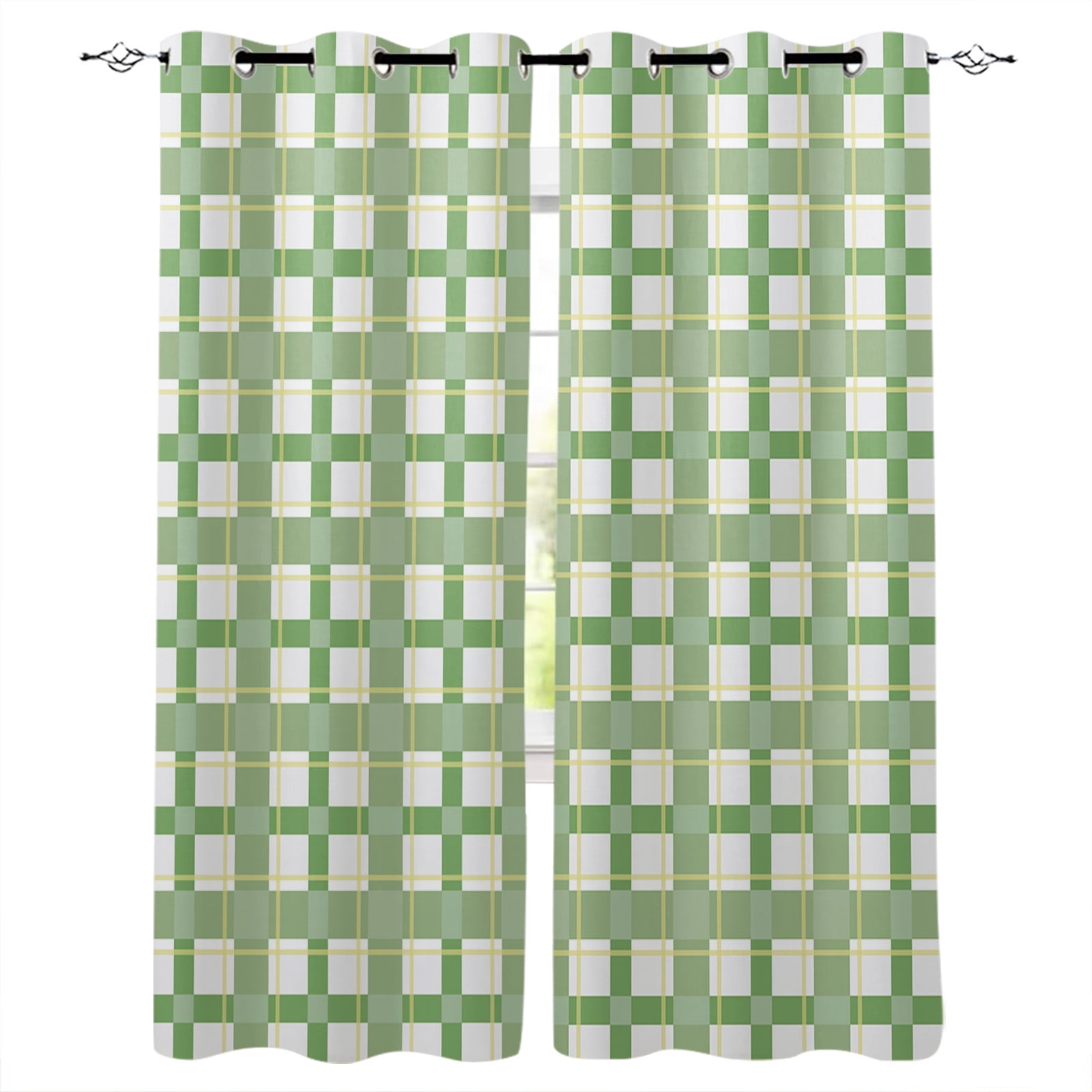 Plaid Geometric Weave Green Print Window Curtains Luxury European ...