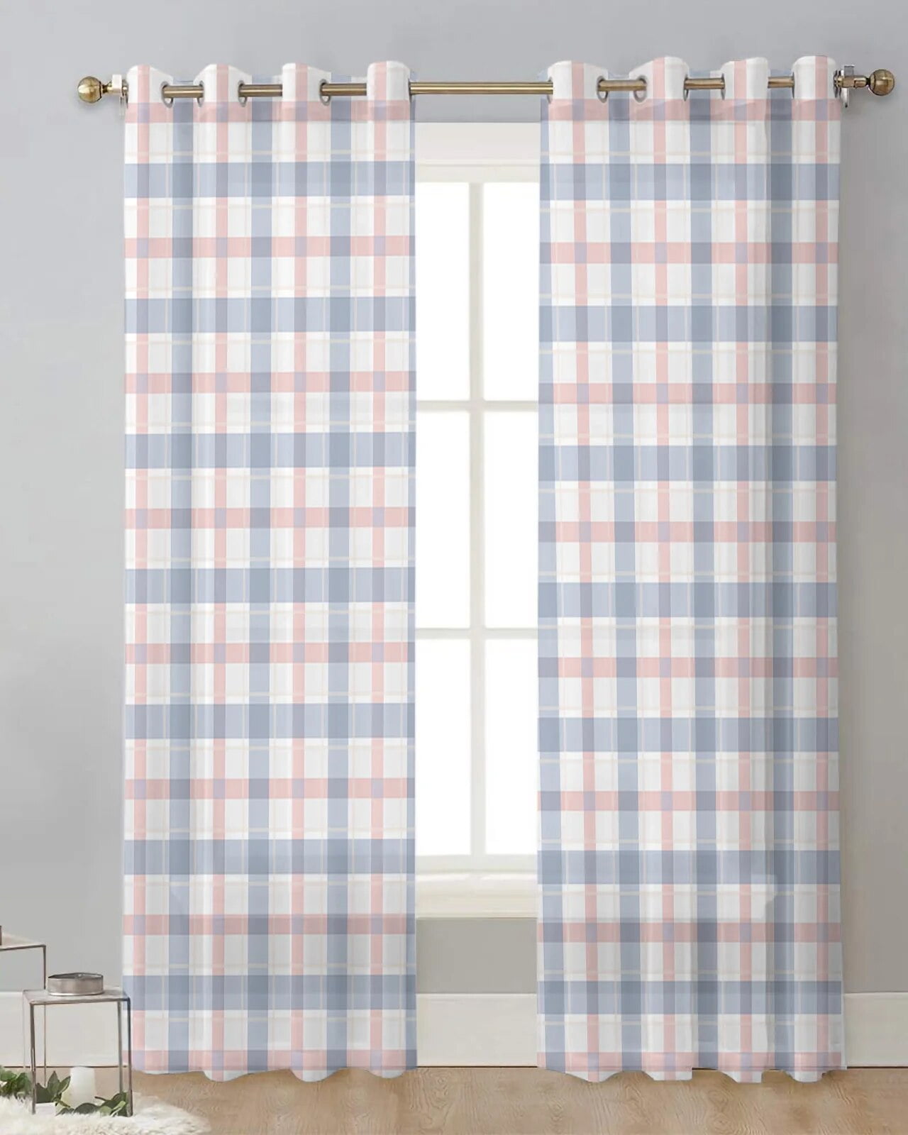 Plaid Geometric Weave Tulle Curtain Living Room Printed Sheer Window ...
