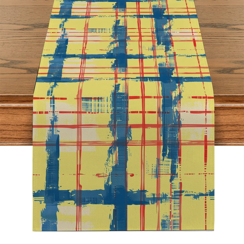 Plaid Graffiti Lines Drawn By Hand Table Runners Washable Dresser ...