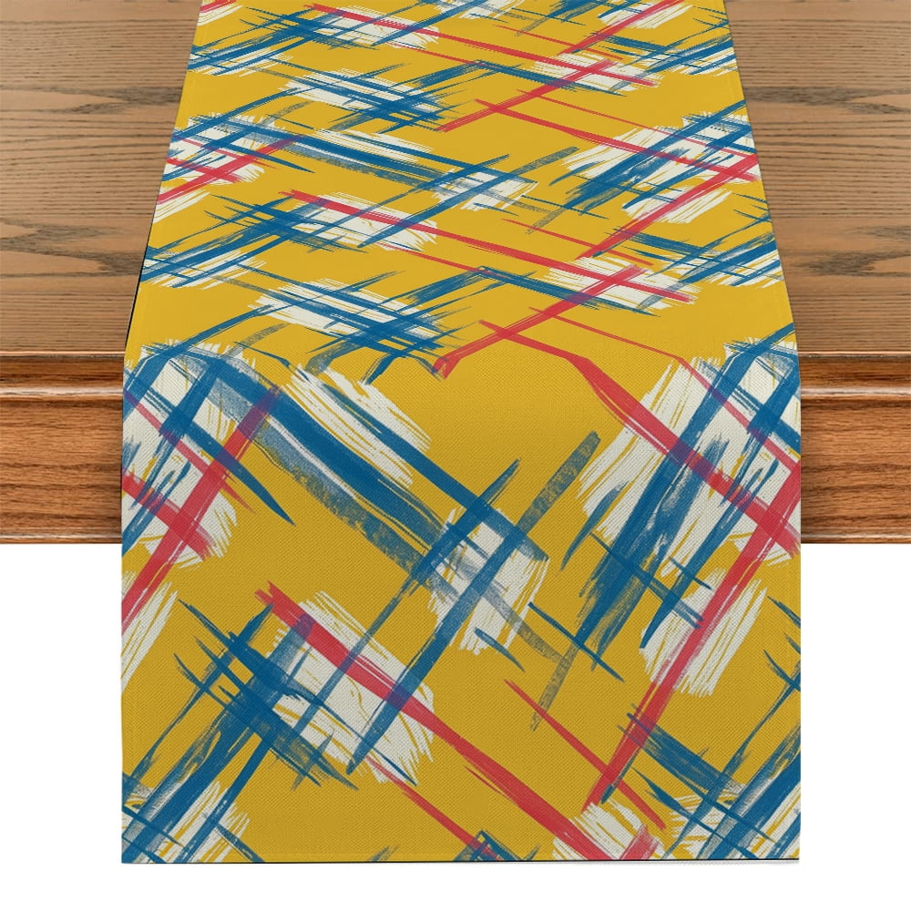 Plaid Graffiti Lines Drawn By Hand Table Runners Washable Dresser ...