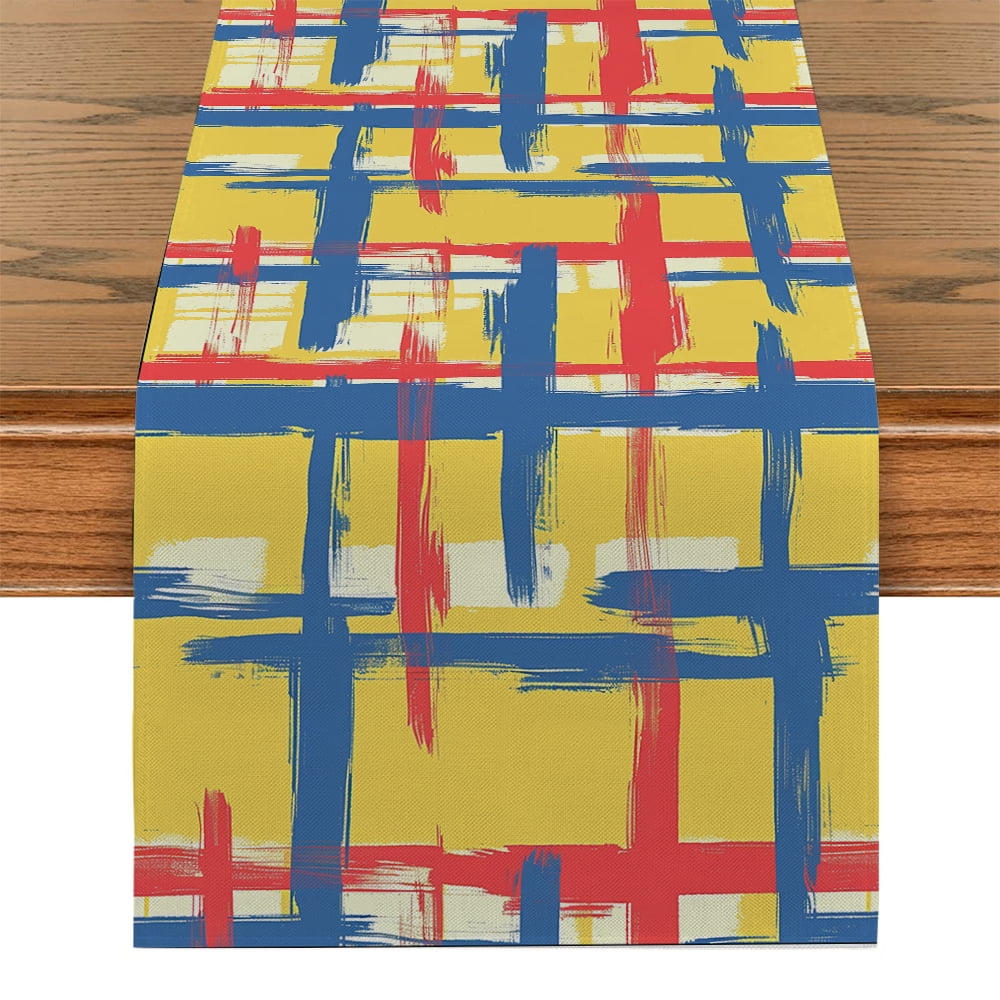 Plaid Graffiti Lines Drawn By Hand Table Runners Washable Dresser ...
