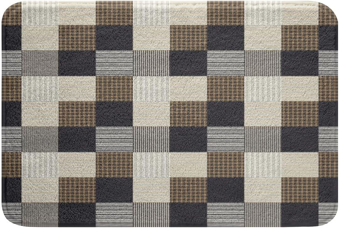Plaid Grid Bath Rugs 16"x24" Gray Beige Patchwork Modern Bathroom Rugs ...