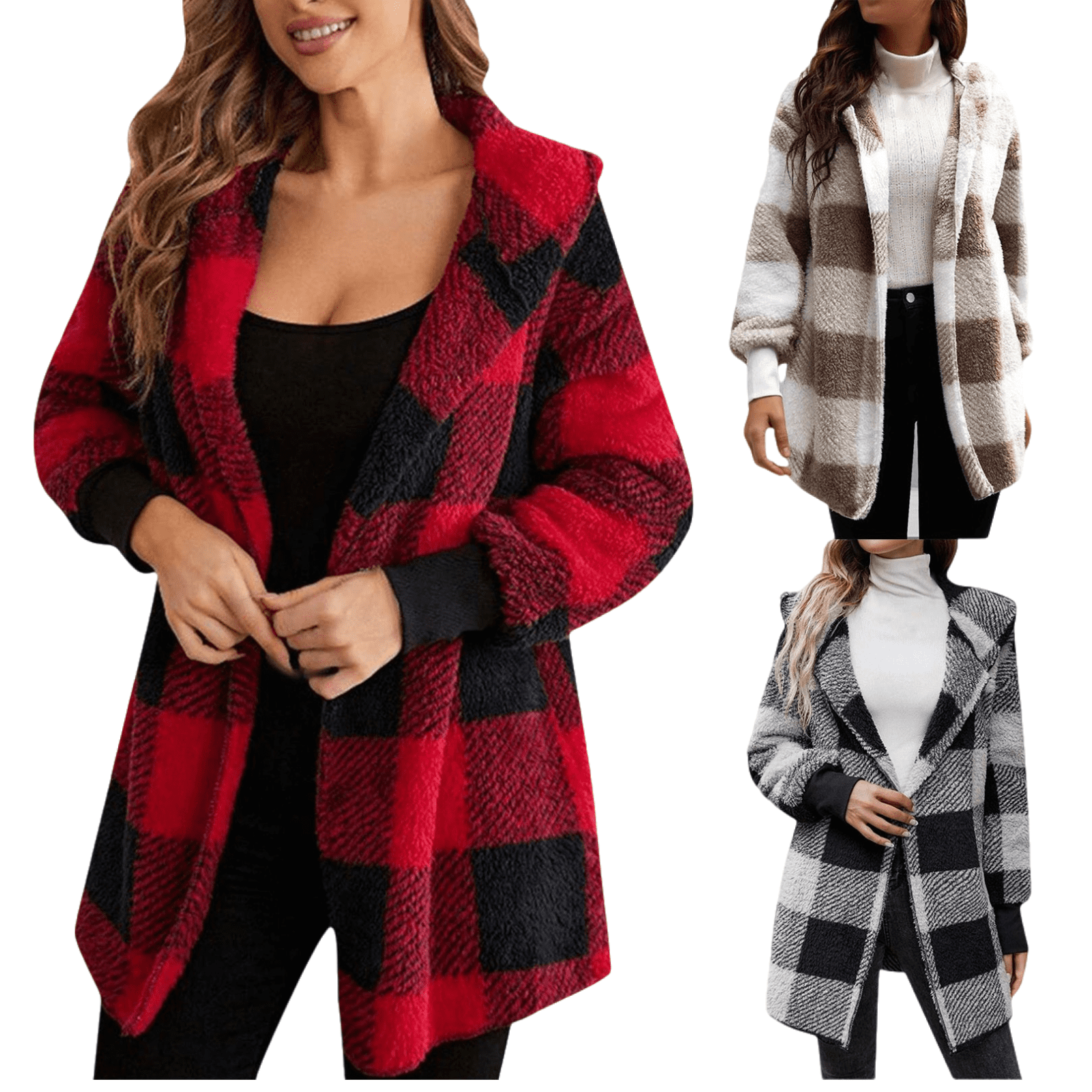 Plaid Hooded Flannel Shirt Jacket Women Shacket Coat with Hood Button ...