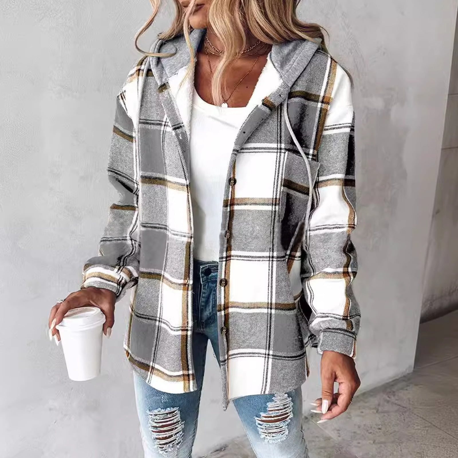 Plaid Jacket For Women Trendy - Fleece Lined Button Down Plaid Shacket ...