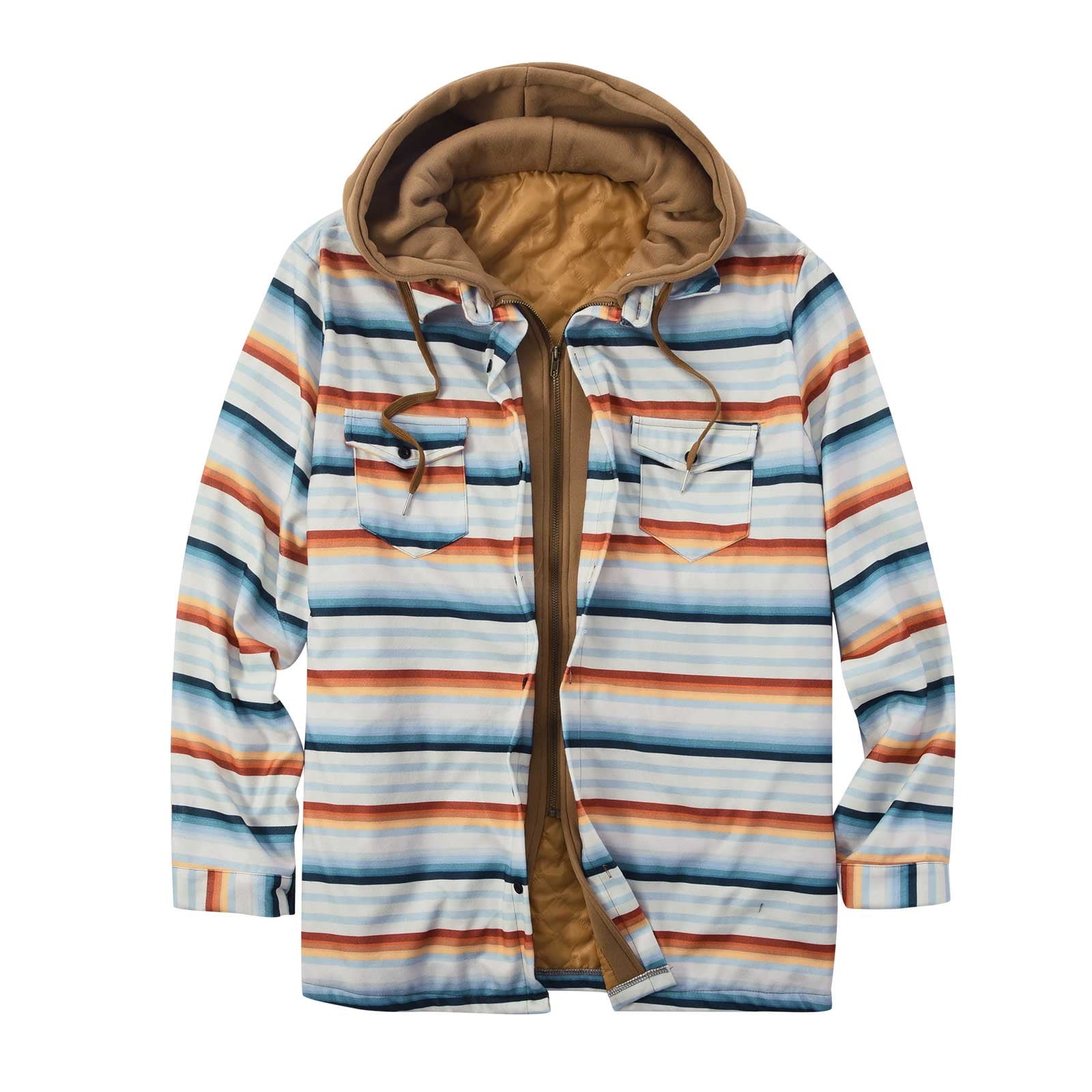 Plaid Jacket Lined Shacket Jacket for Men Flannel Hoodie Quilted ...