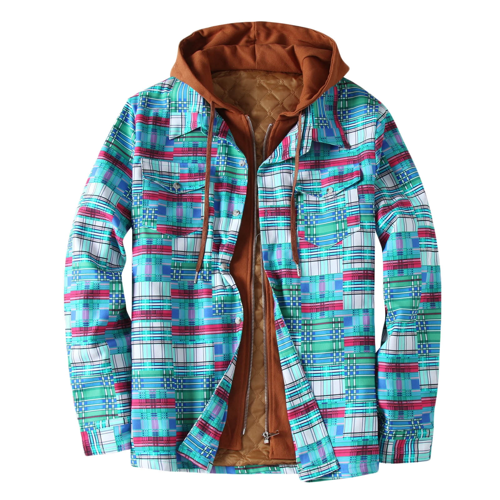Plaid Jacket Lined Shacket Jacket for Men Flannel Hoodie Quilted ...