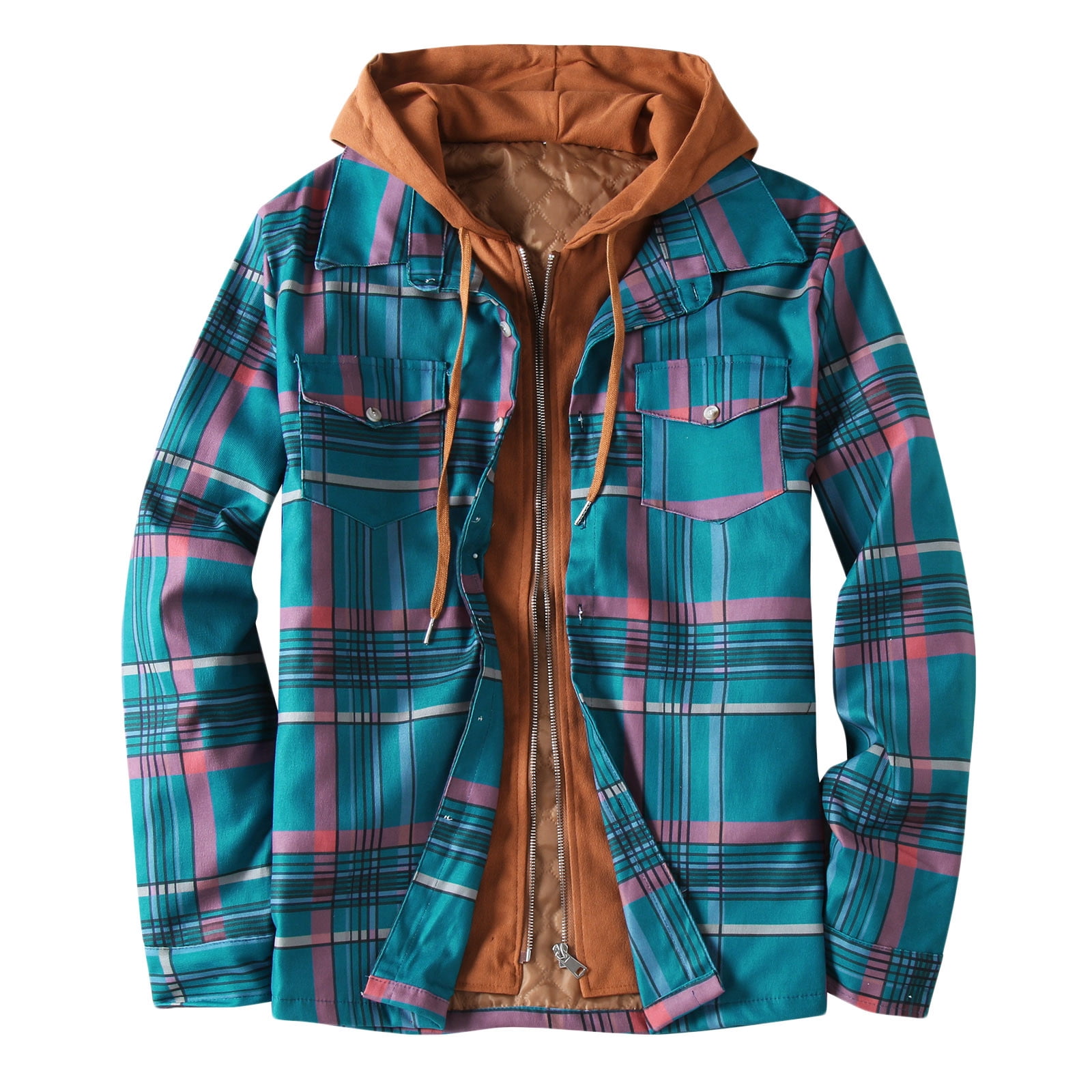 Plaid Jacket Lined Shacket Jacket for Men Flannel Hoodie Quilted ...