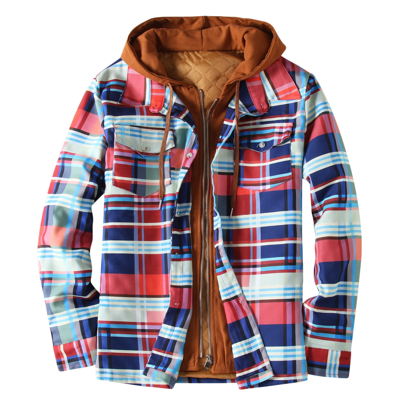 Plaid Jacket Lined Shacket Jacket for Men Flannel Hoodie Quilted ...
