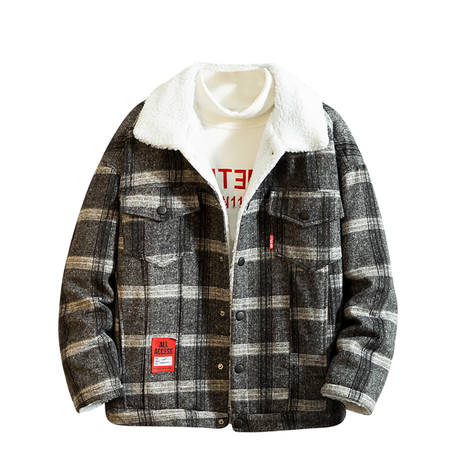 Plaid Jacket Sherpa Fleece Lined Coat for Men Zip Up Winter Warm Coat ...