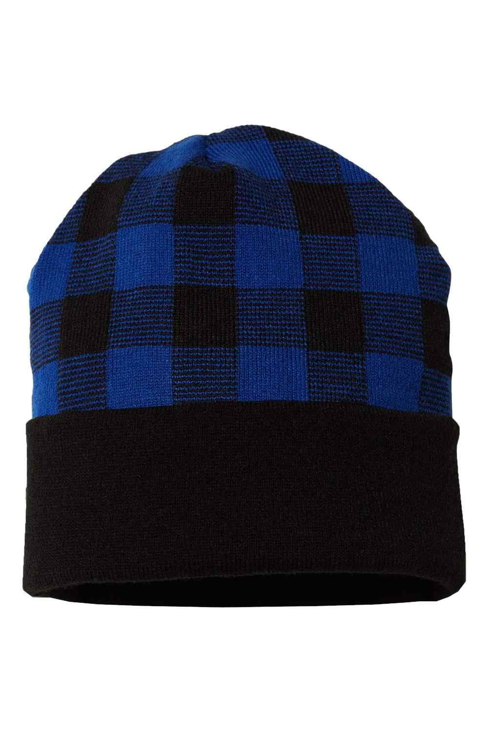 Plaid Knit with Cuff Beanie, Black / True Blue, One Size, 1 Piece ...