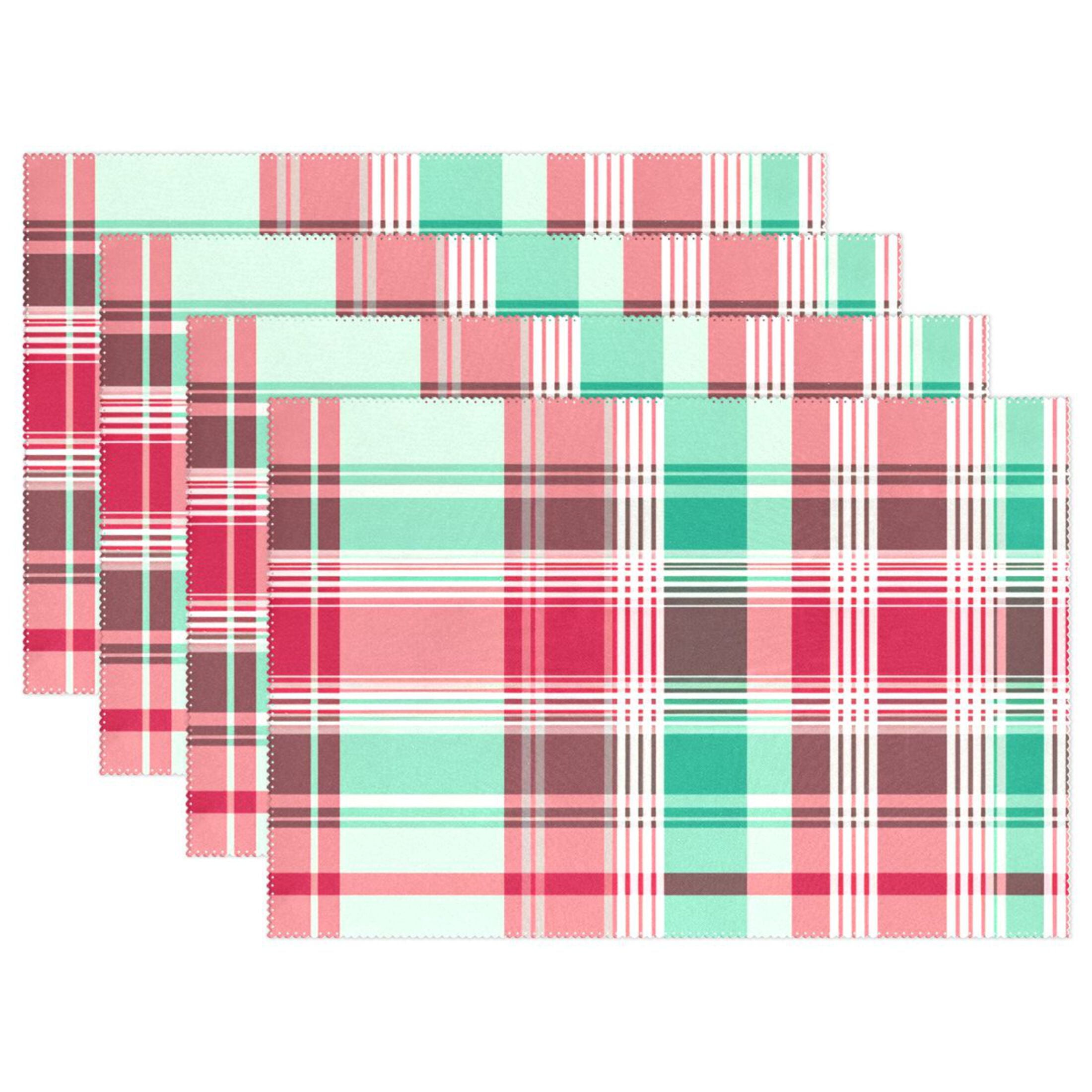Plaid Lattice Red 4 PCs Placemats Set Linen Non-Slip Table Mat ...