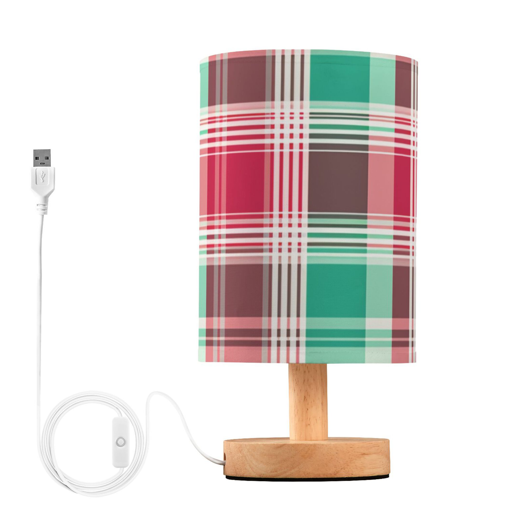 Plaid Lattice Red Bedside Table Lamp LED Warm Lights with USB Charging ...