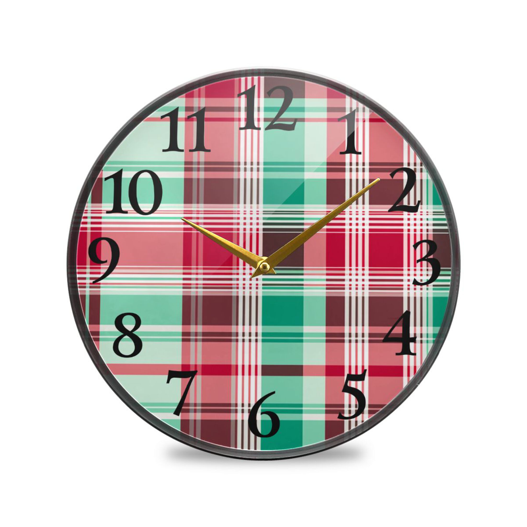 Plaid Lattice Red Wall Clocks Battery Operated 11.9 Inch Round Clock ...