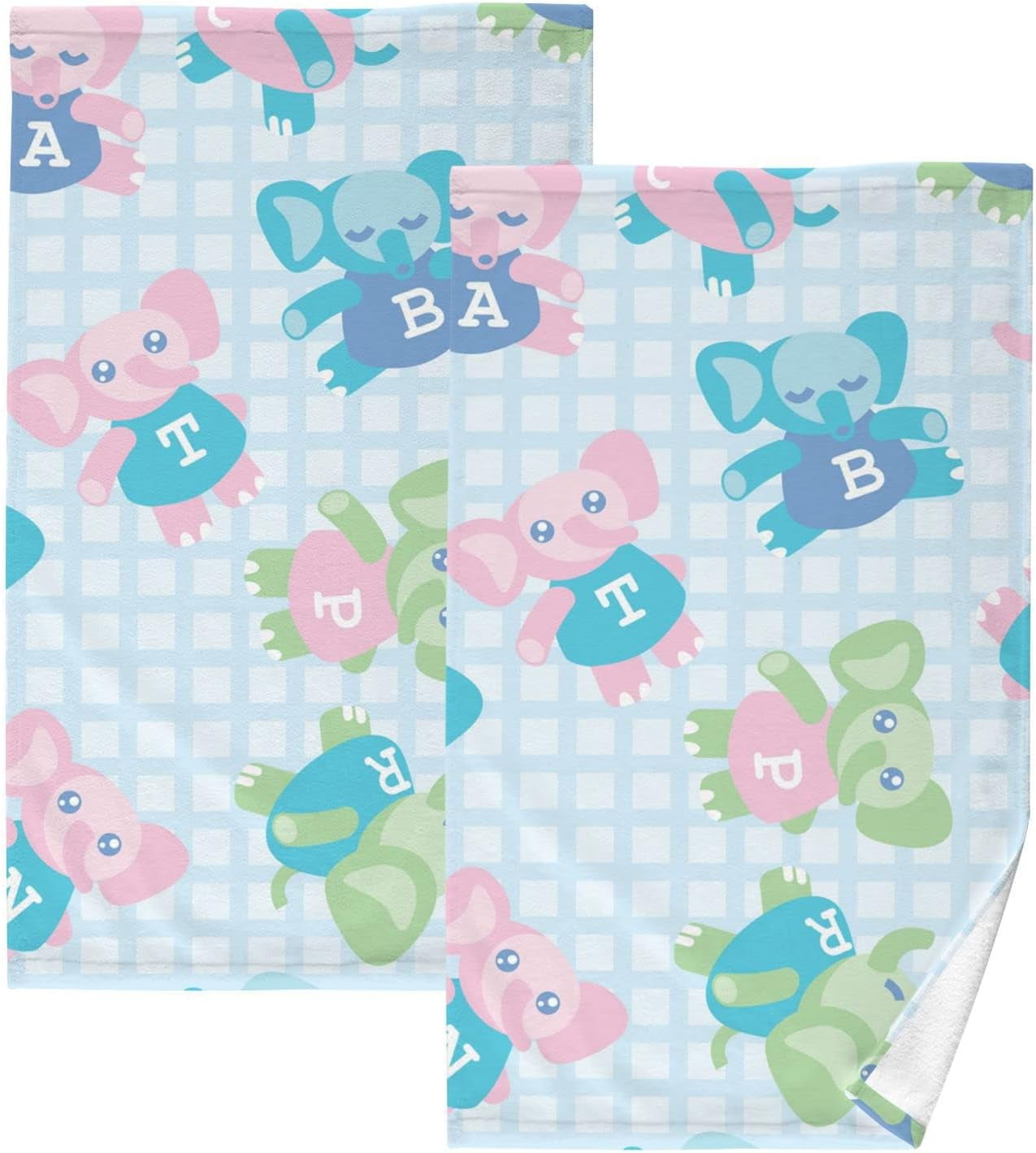 Plaid Letter Elephant Towels Set of 2, Super Soft Absorbent Hand Towel ...
