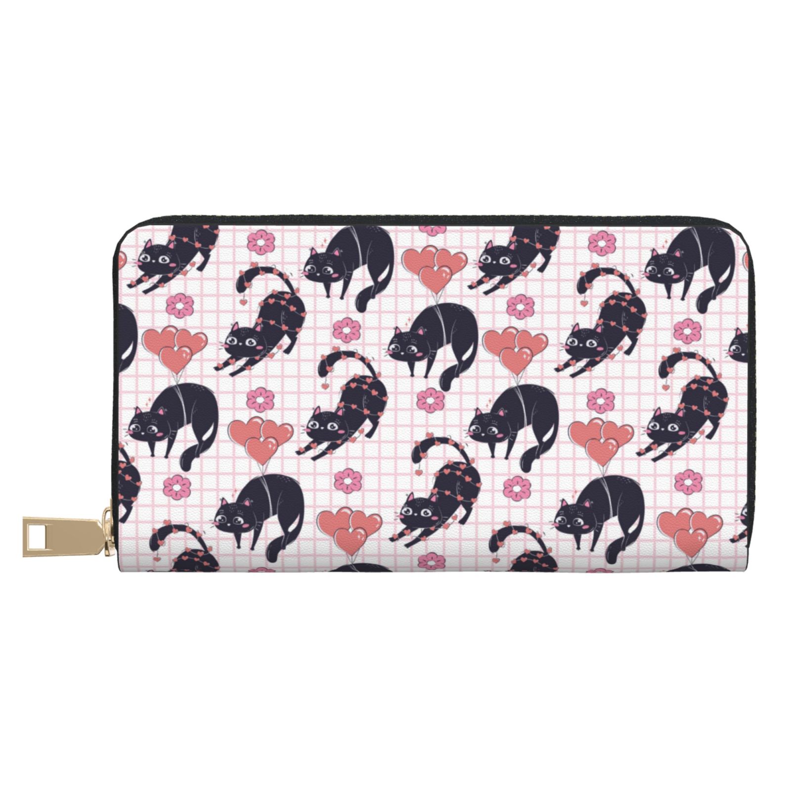 Plaid Love Balloon Cute Cat Wallet Women, Leather Bifold Multi Card ...