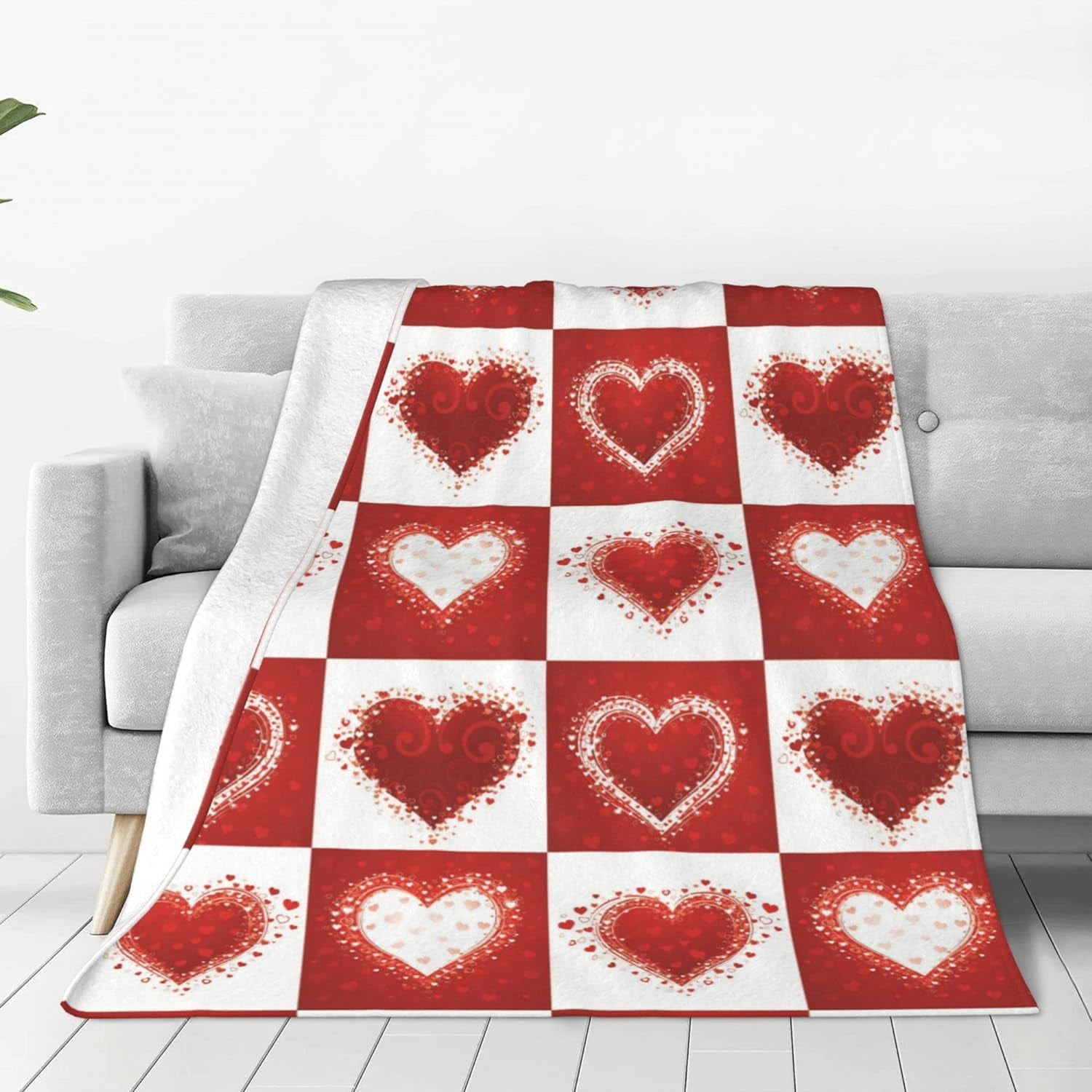 Plaid Love Hearts Throw Blanket Valentine''s Day Cozy Soft Spooky Boo ...