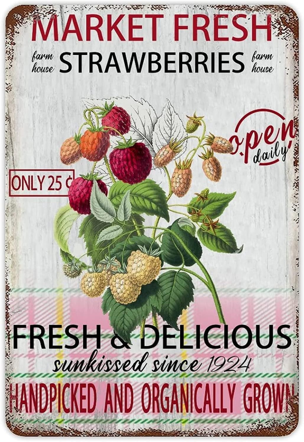Plaid Market Fresh Strawberries Metal Sign Vintage Kitchen Signs Wall ...
