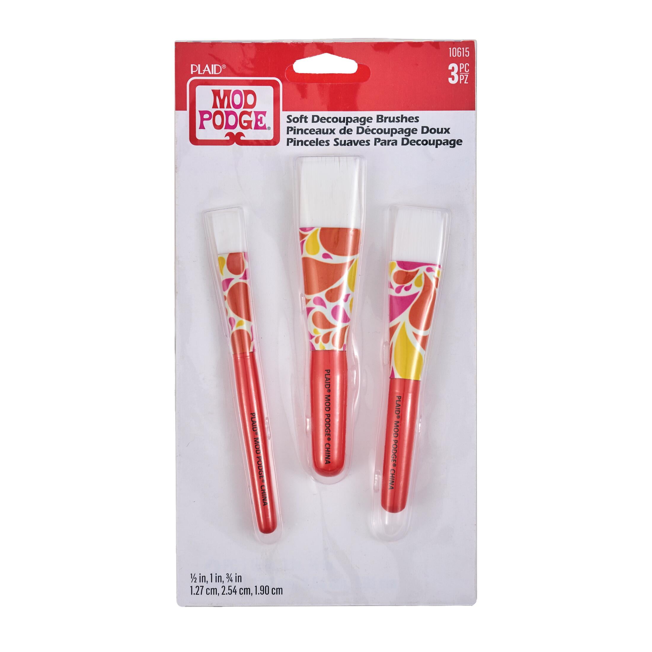 Mod Podge Craft Applicator Short Handle Brush Set 3/Pkg with Smooth ...