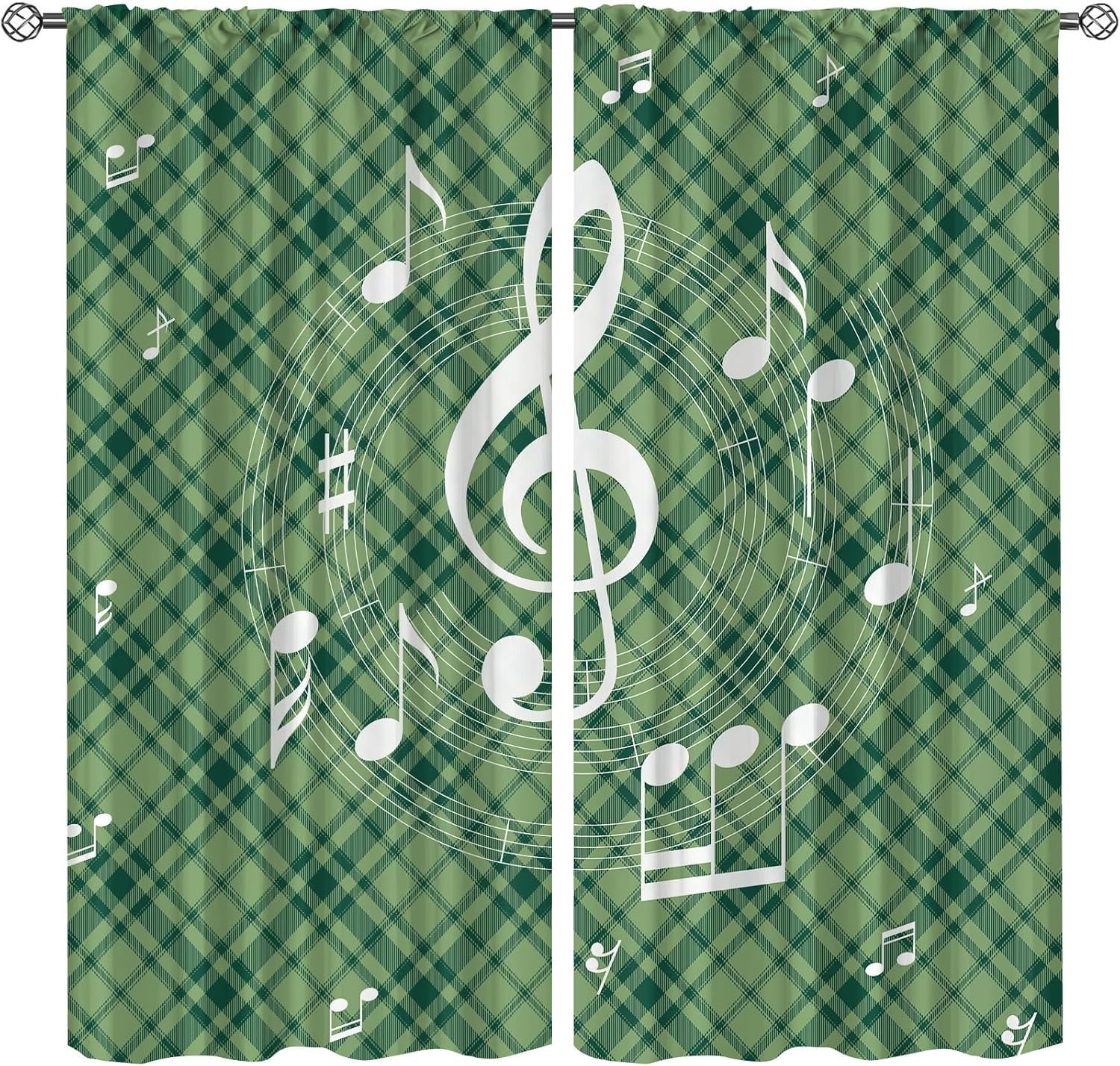Plaid Music Window Curtain, Blackout Curtains for Bedroom Living Room ...