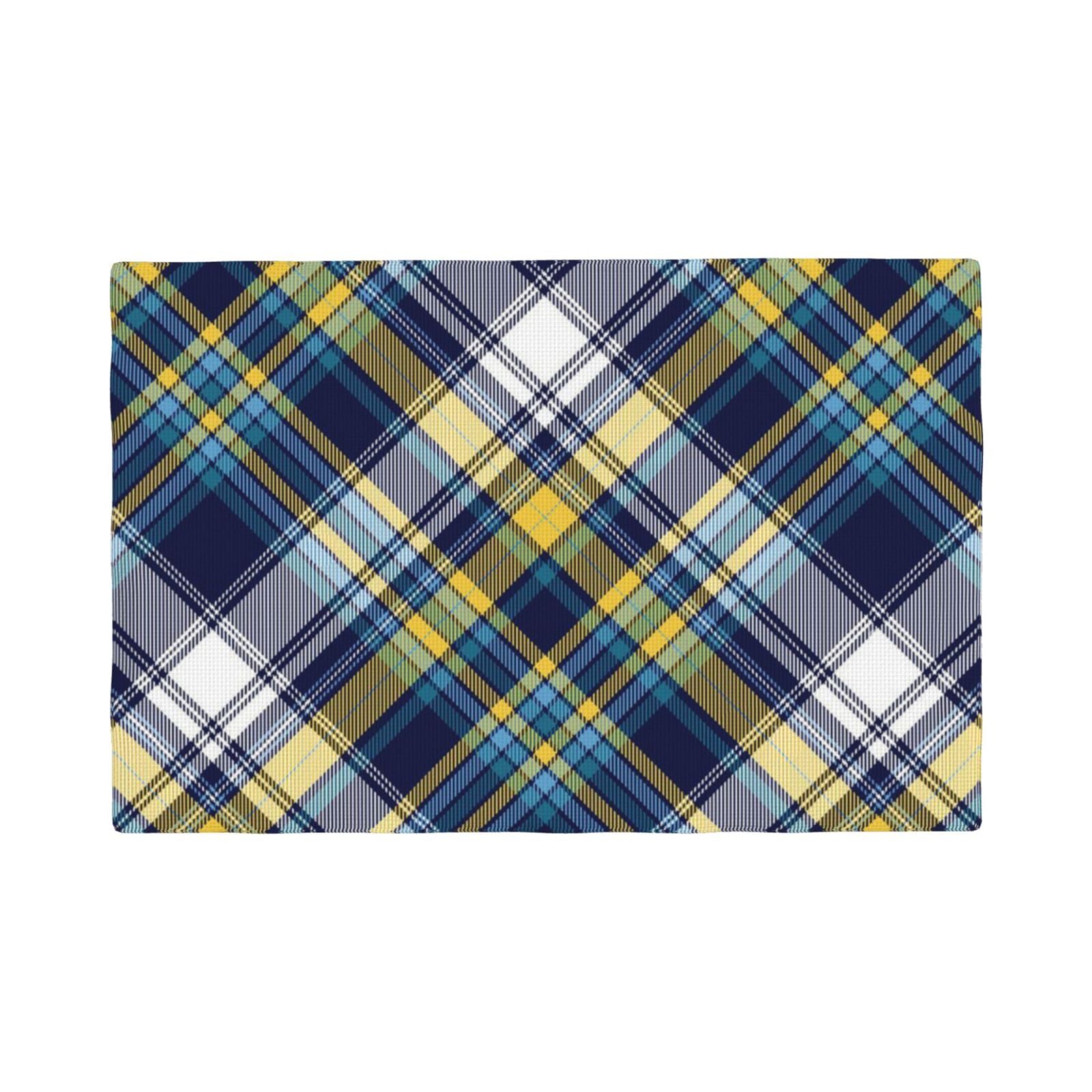 Plaid Navy Blue Yellow White, Imitation Linen Placemats Set of 4 ...