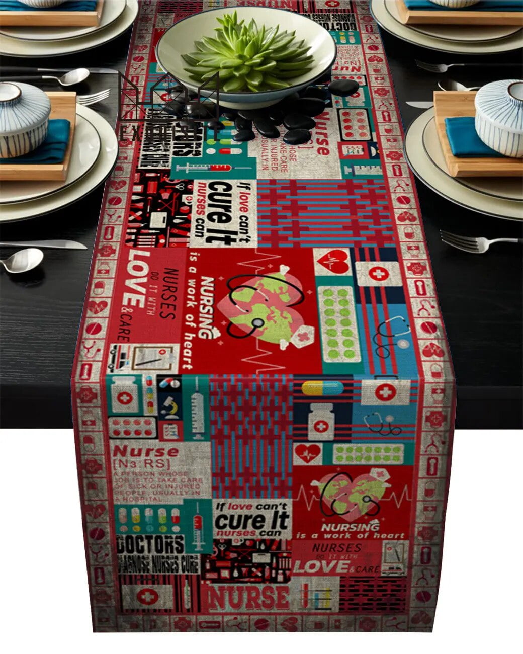 Plaid Nurse Healthcare Retro Linen Cotton Table Runner Wedding Party ...
