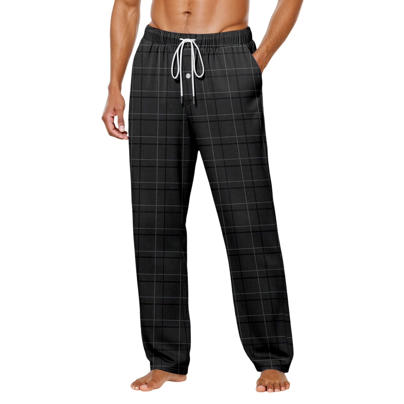Plaid Pajama Pants for Mens Sleep Pants Button Front Relaxed Fit Lounge ...