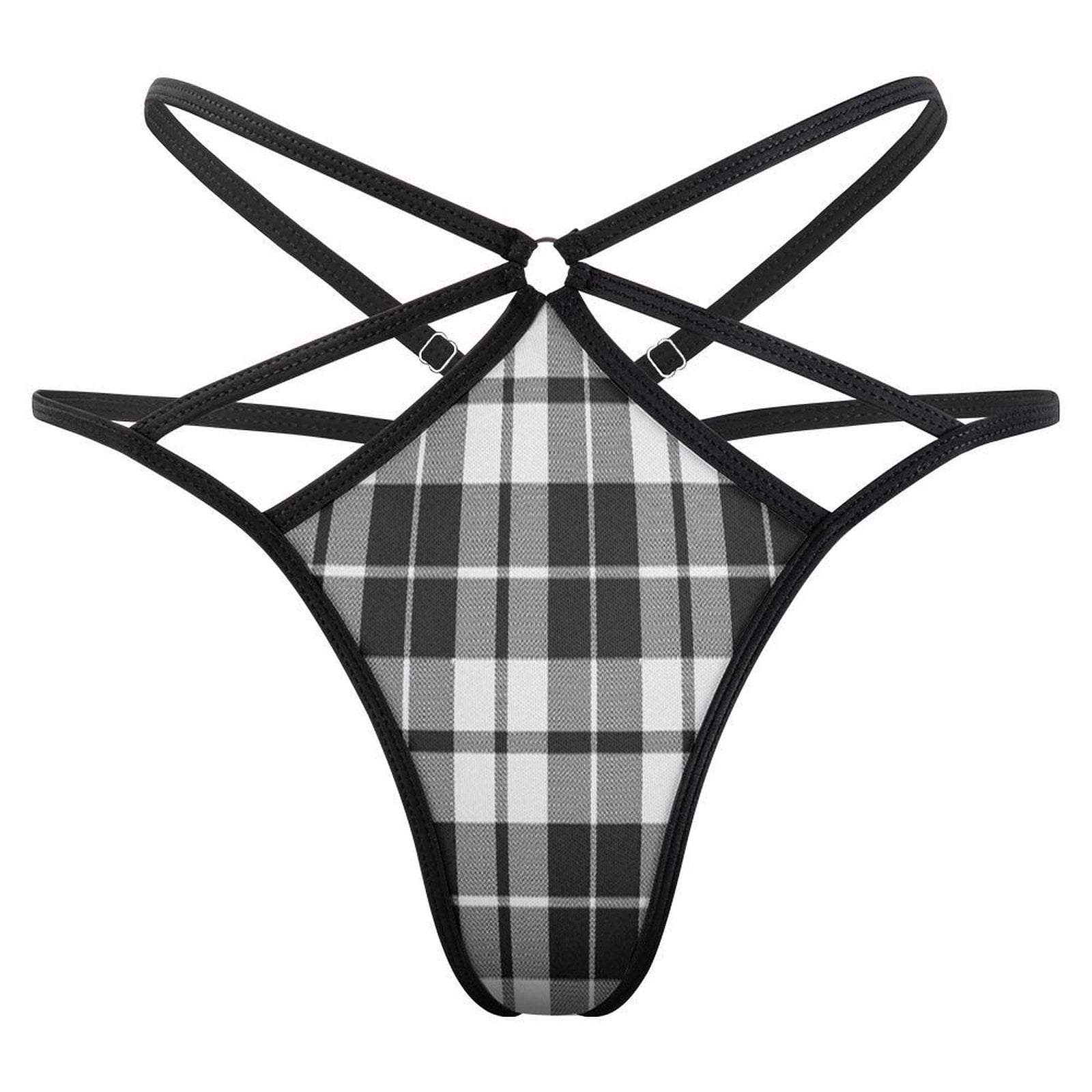 Plaid Pattern Black And White Plaid Open Type Women's Panties Crotch ...