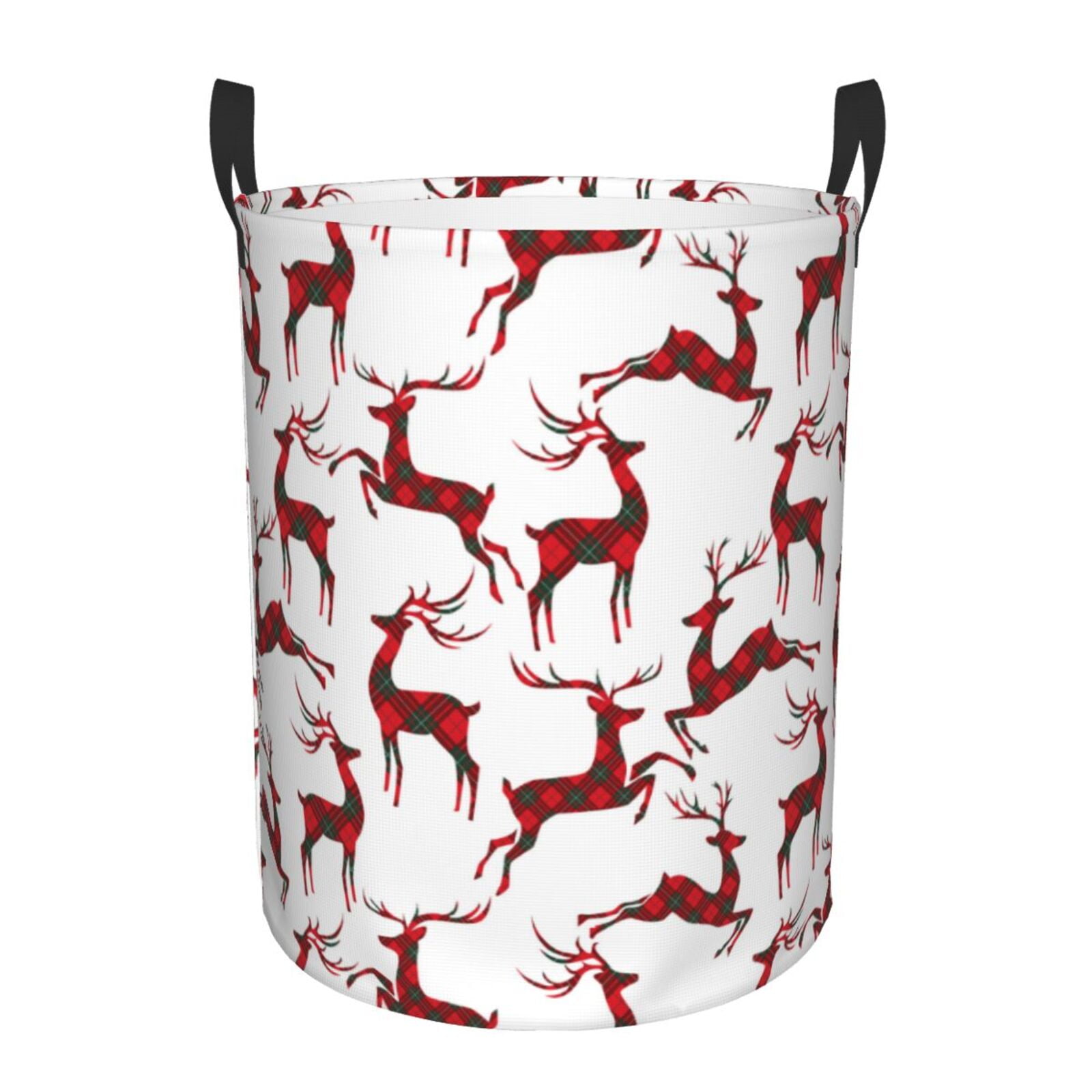 Plaid Pattern Deer Red Laundry Basket, Laundry Hamper Waterproof ...