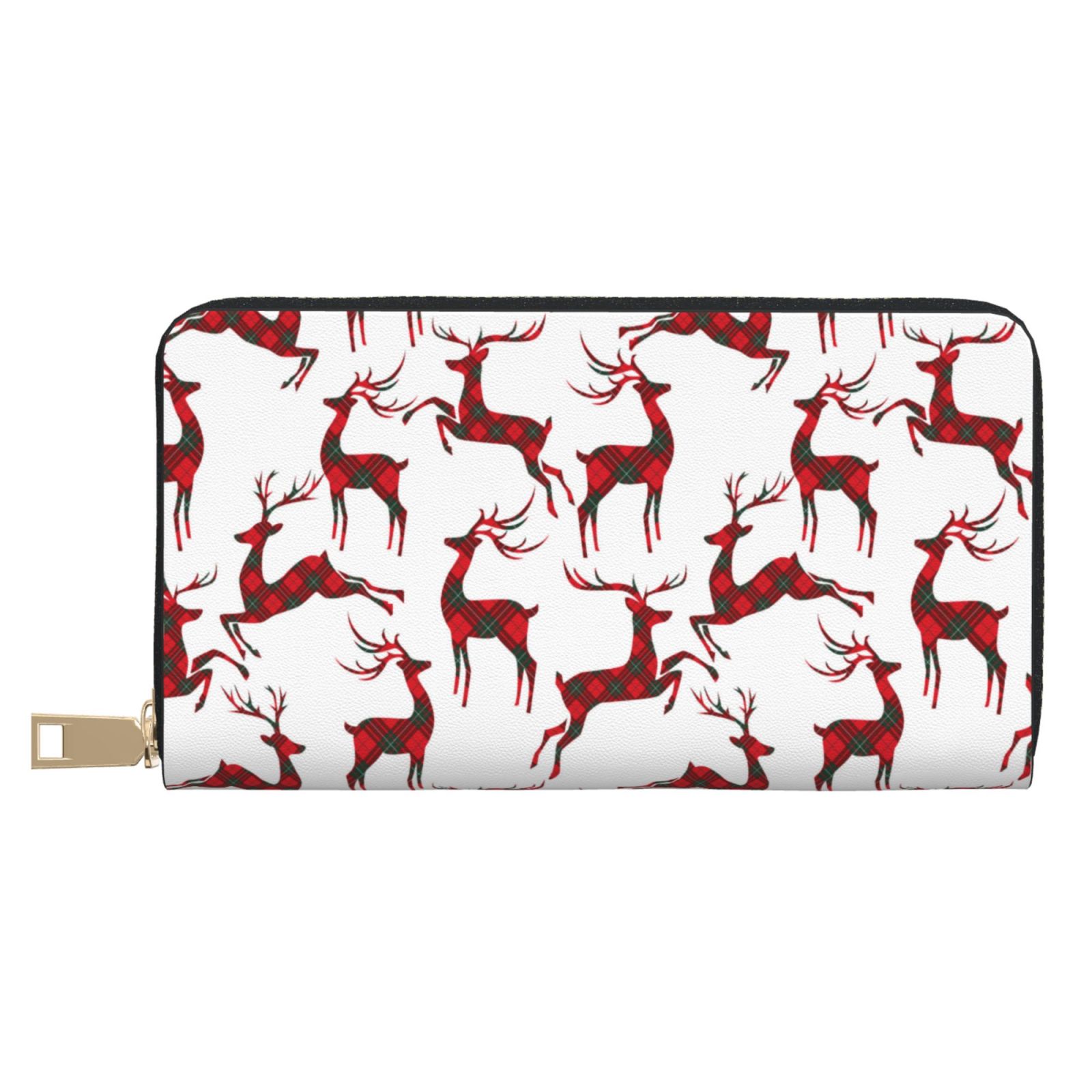 Plaid Pattern Deer Red Wallet Women, Leather Bifold Multi Card Wallet ...
