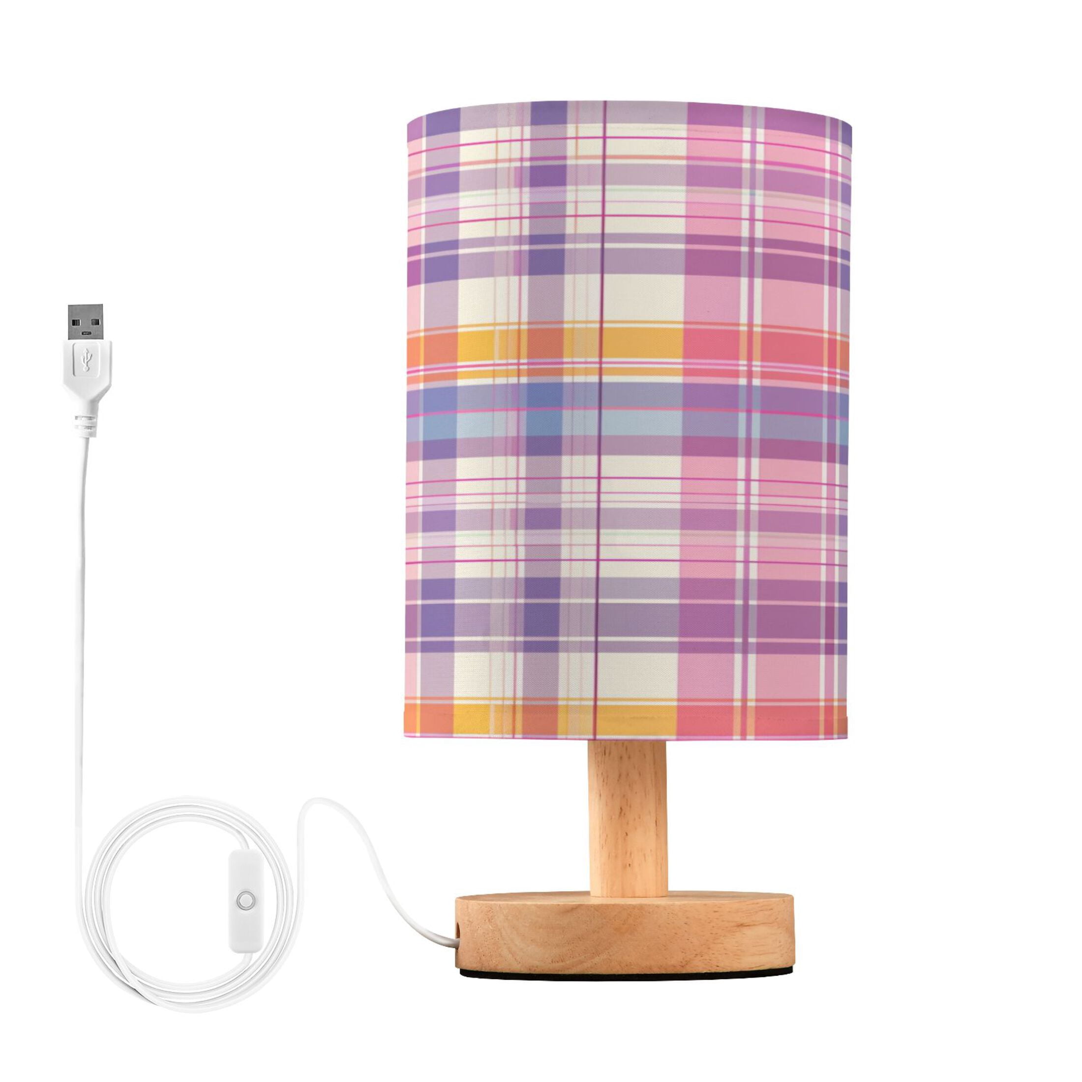 Plaid Pattern Grid Bedside Table Lamp Desk Warm Lights with USB ...