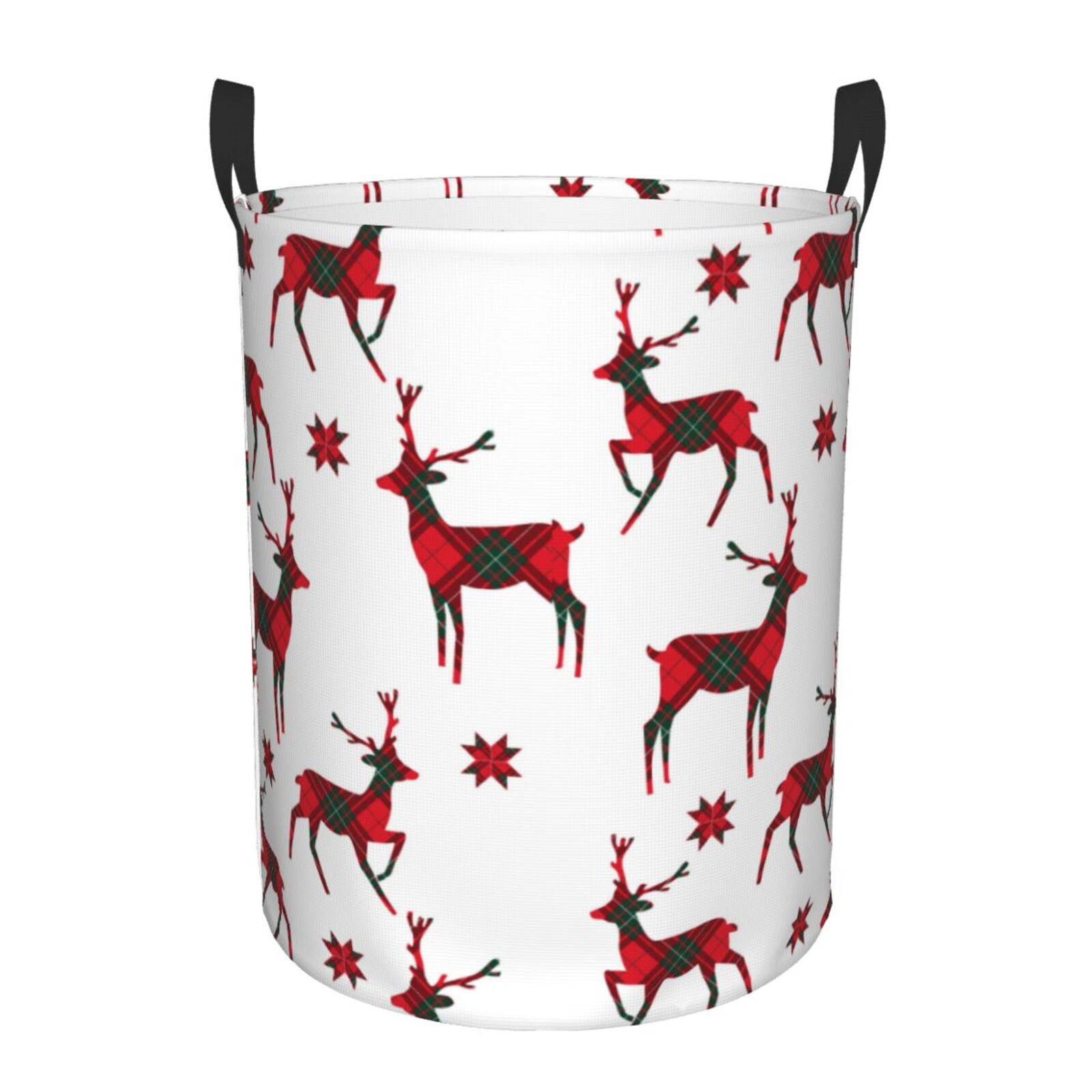Plaid Pattern Simple Cute Deer_A Round Laundry Basket, Laundry Hamper ...