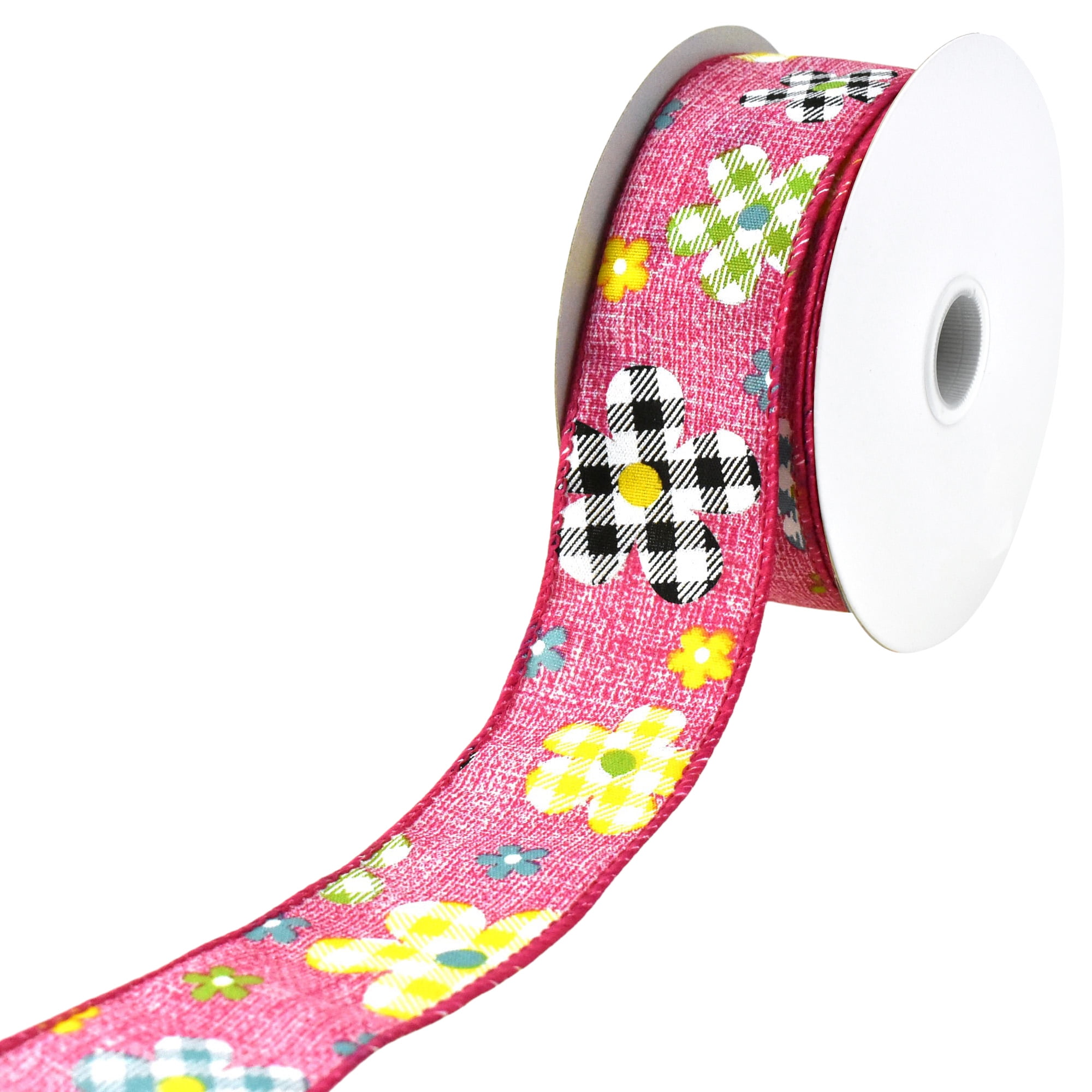 Plaid Patterned Spring Flowers Wired Ribbon, 1-1/2-inch, 10-yard ...