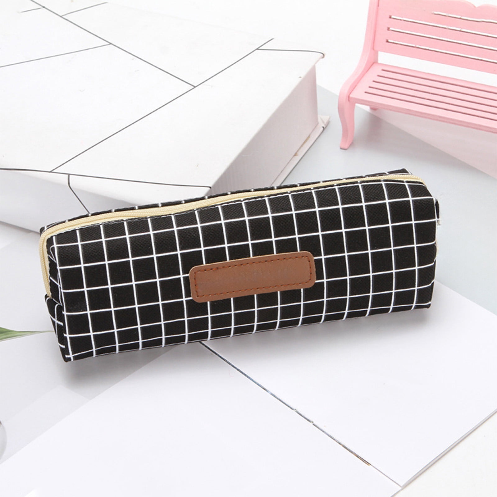 Plaid Pencil Pouch for Learner Large Capacity Oxford Cloth Stationery ...