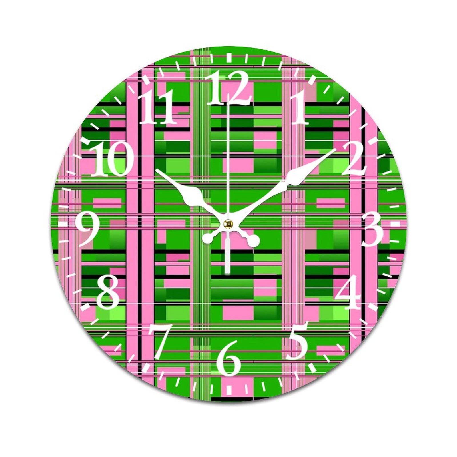 Plaid Pink & Green Wall Clock Modern Design Clocks Wall Hanging Home ...