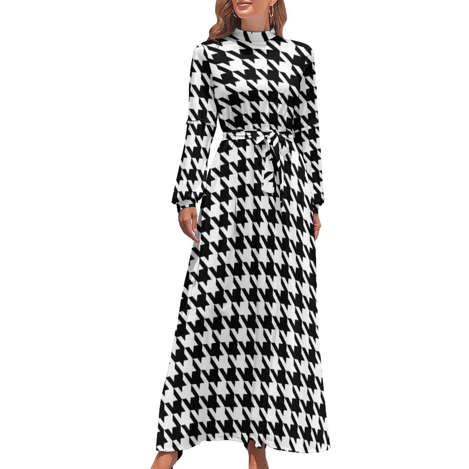 Plaid Print Dress Green And White Checkered Elegant Maxi Dress ...