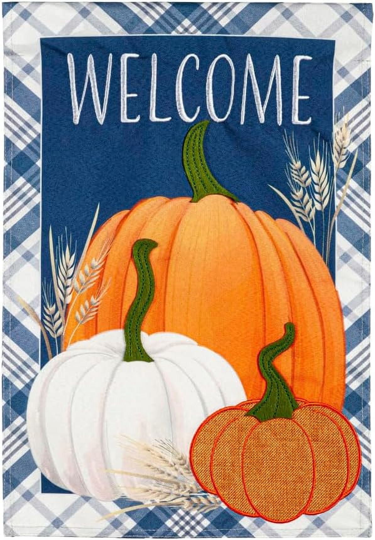 Plaid Pumpkins Garden Linen Flag, Welcome Fall Garden Flags Double ...