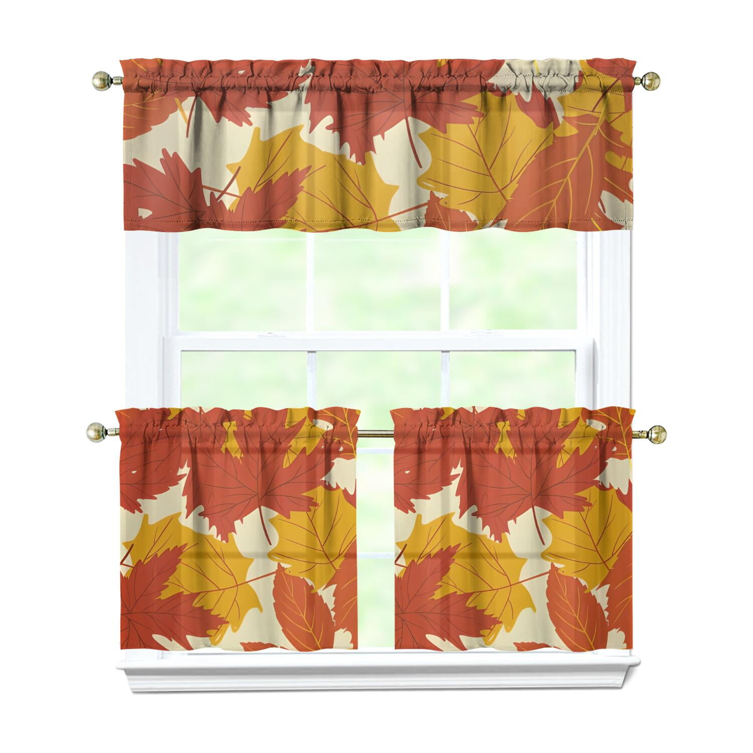 Plaid Pumpkins Kitchen Curtains 3 PCS Set - Thanksgiving Fall Leaves ...