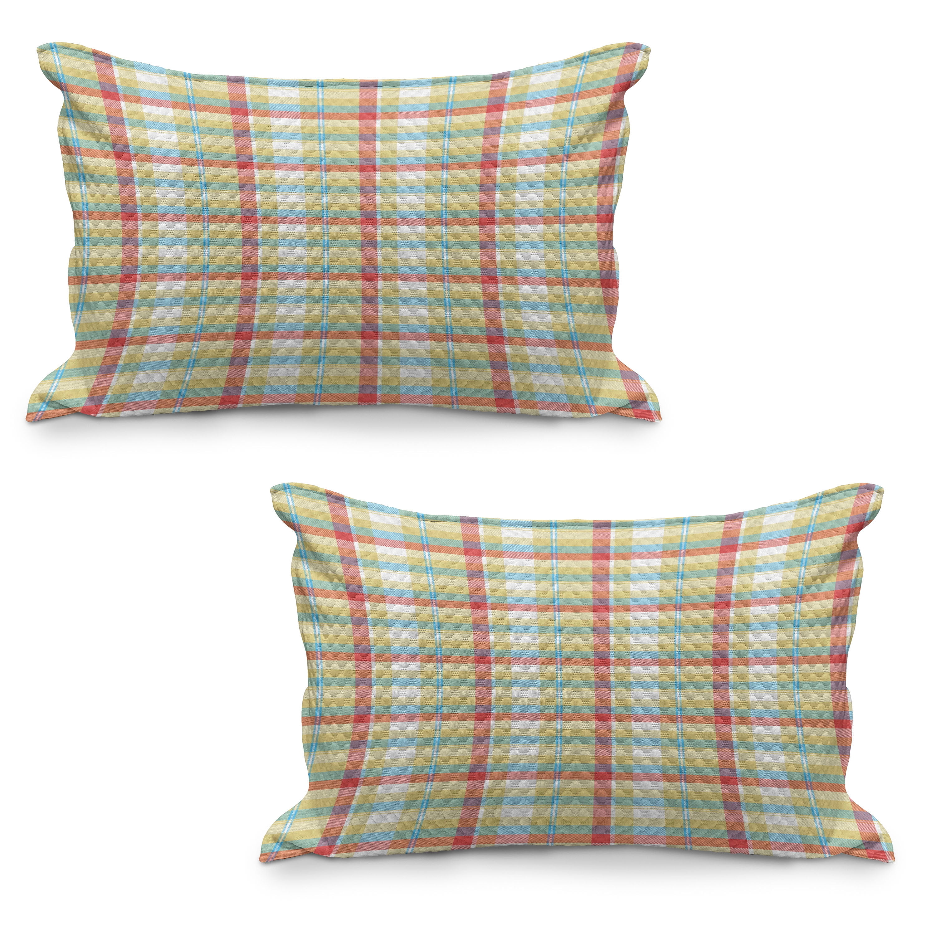 Plaid Quilted Pillowcover Set of 2, Geometric Composition with Squares ...