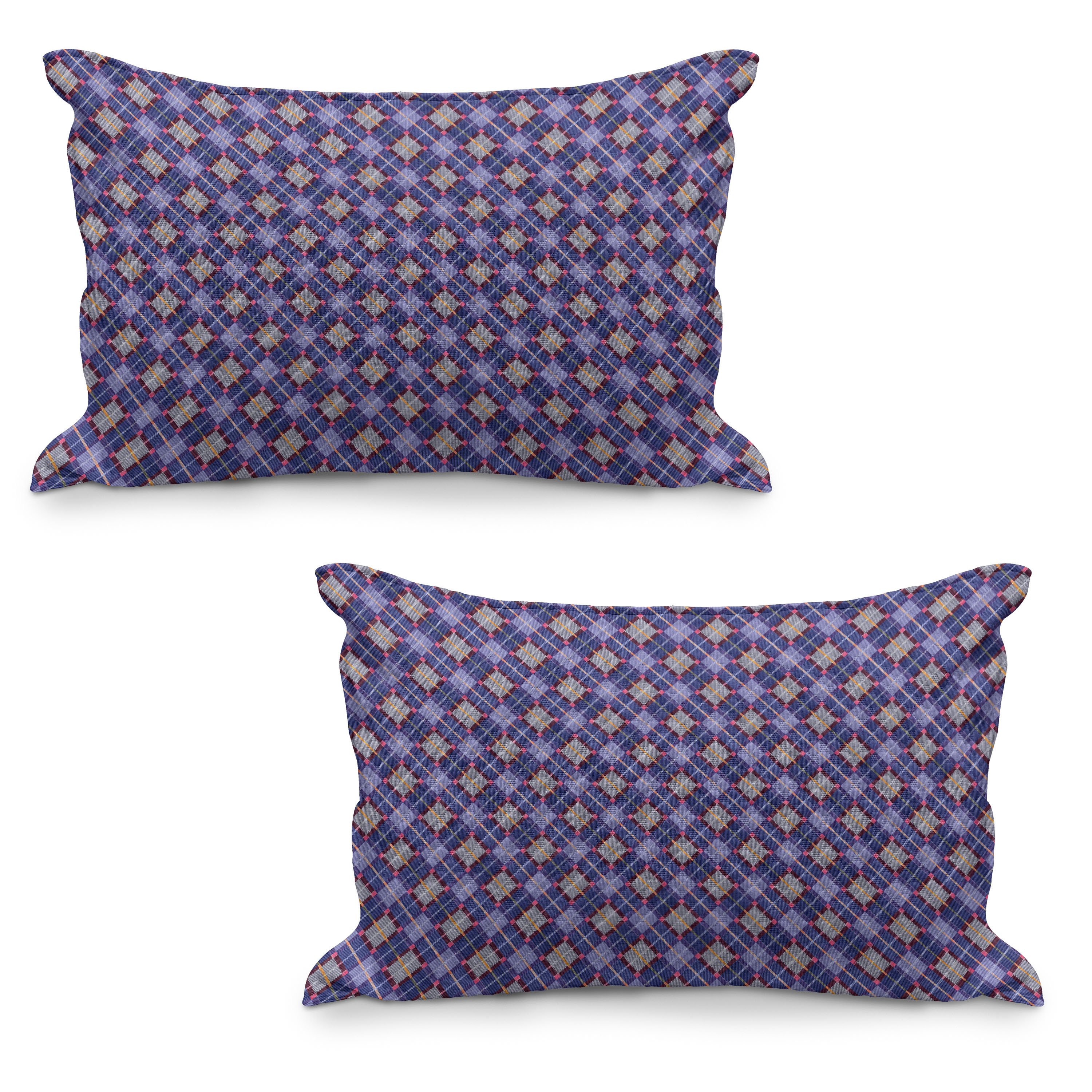 Plaid Quilted Pillowcover Set of 2, Rhombic Traditional Tartan with ...