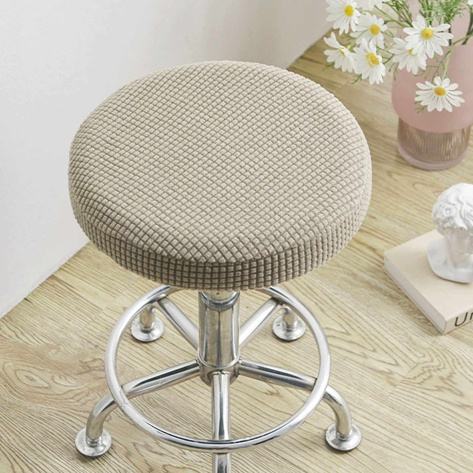 Plaid Round Stool Cover Cover Swivel Chair Cover Bar Beauty Salon Stool ...