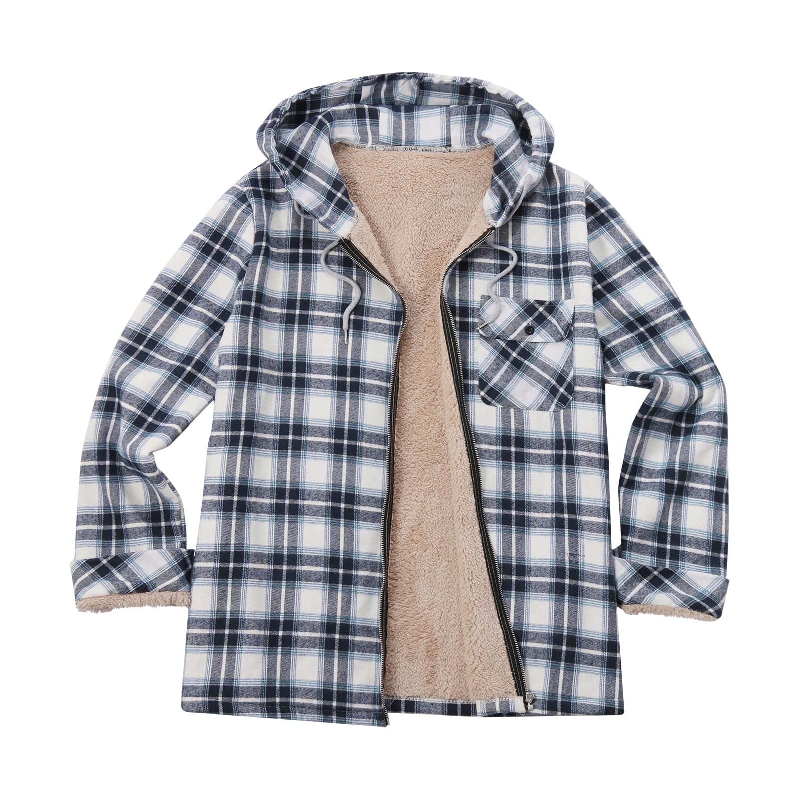 Plaid Sherpa Lined Jackets for Men and Teen Boys Long Sleeve Fleece ...